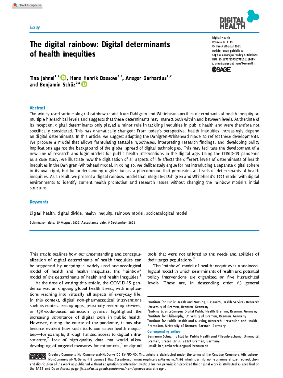 Adapting the Rainbow Model for Digital Health Inequities Analysis - Studocu