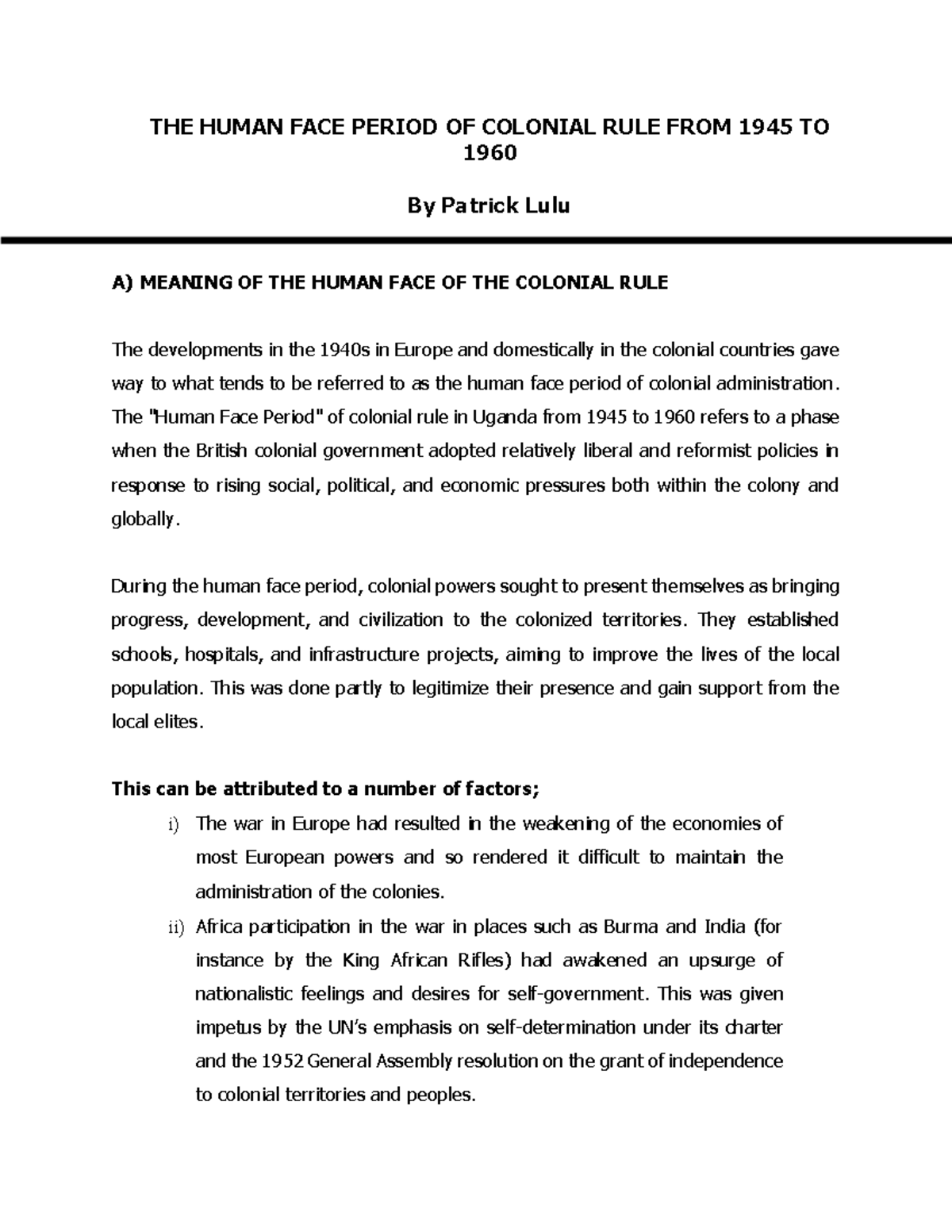The Human Face of Colonial Rule (1945-1960): Reforms and Nationalism ...