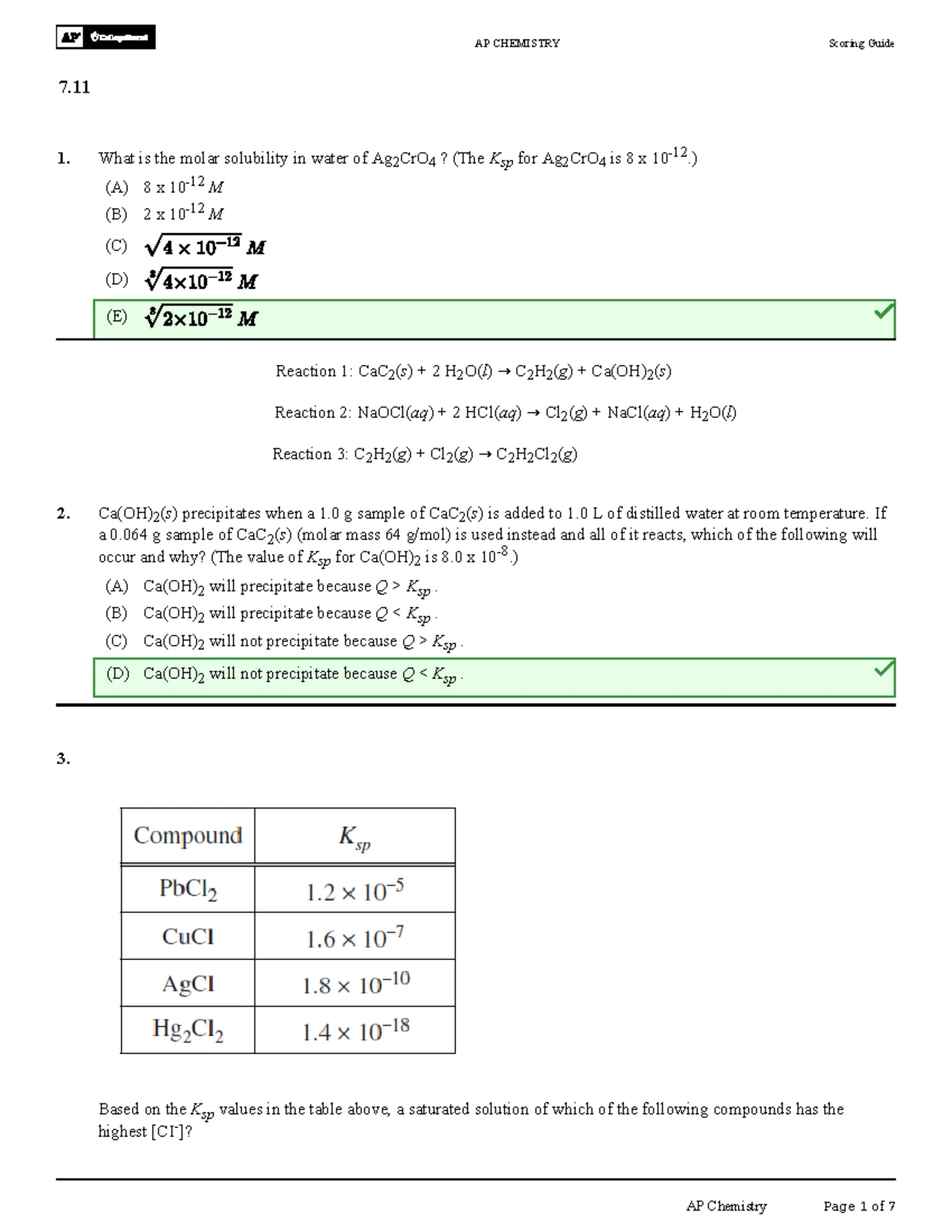 AP CHEMISTRY SG 7.5 & 7.10 Review Note Guide - Studocu