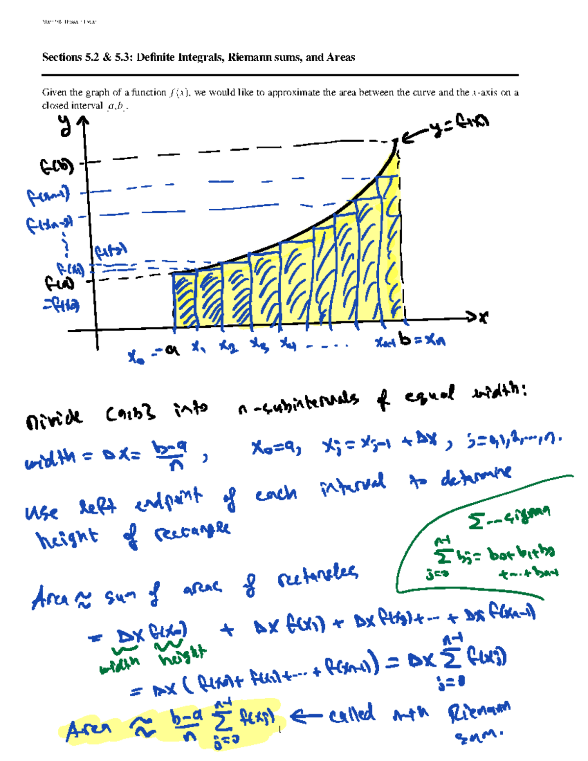 Math 9B: Definite Integrals and Riemann Sums Lecture Notes - Studocu