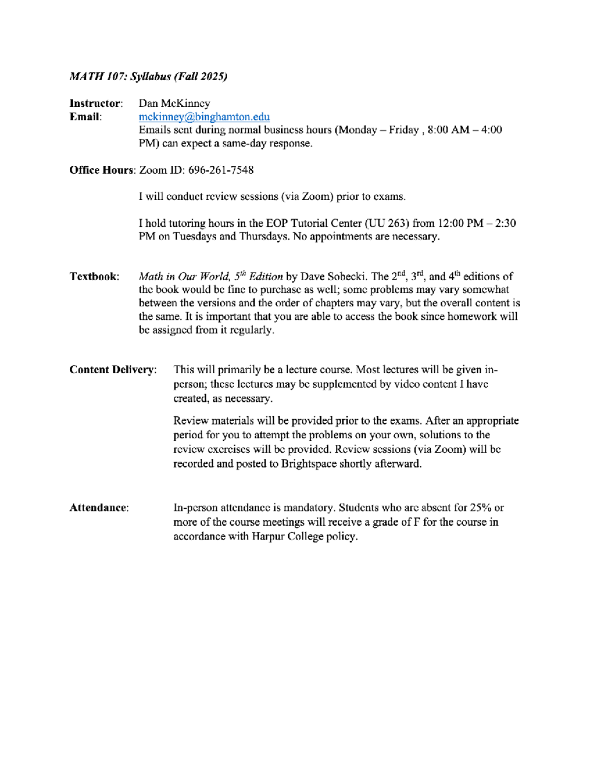 MATH 107: Fall 2025 Course Syllabus Overview and Guidelines - Studocu