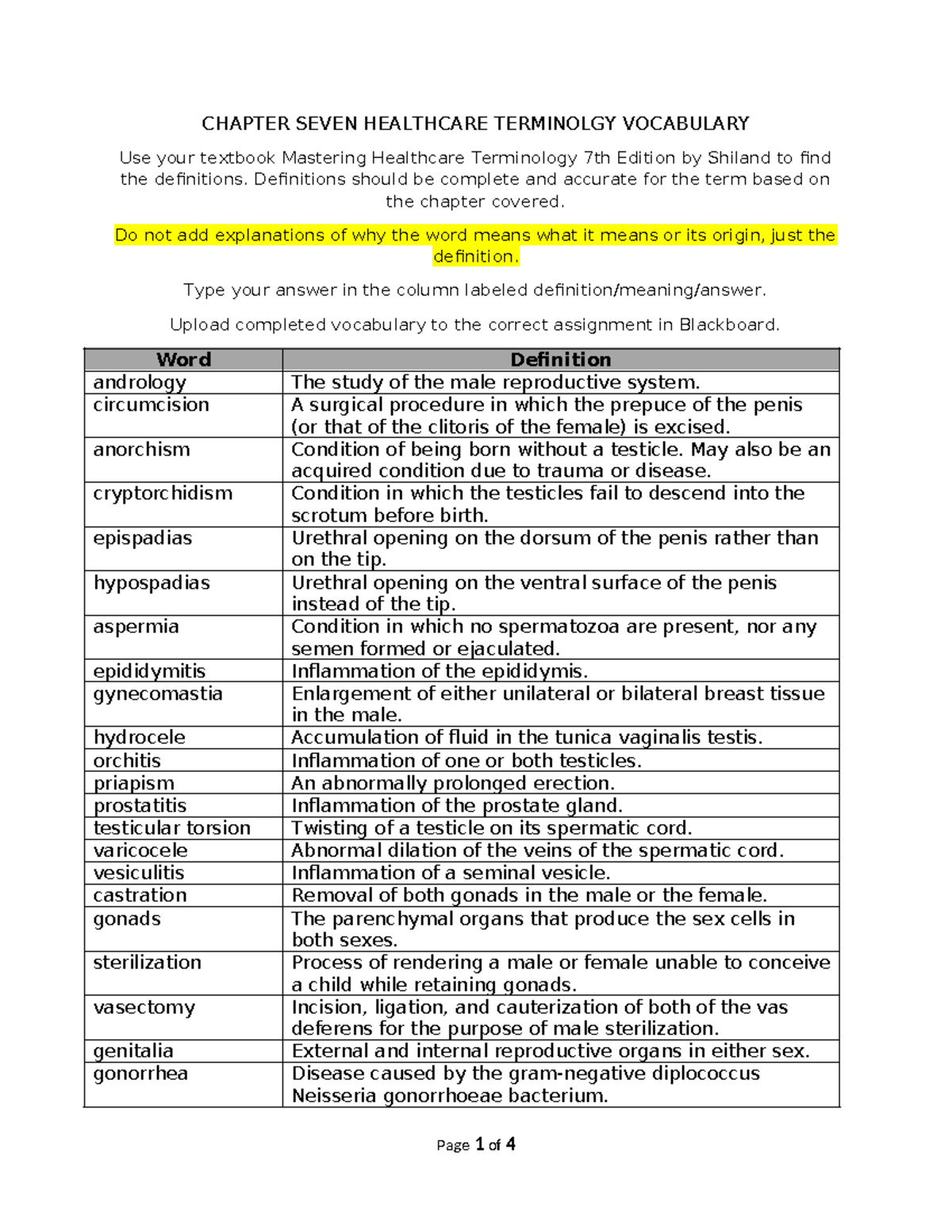 Healthcare Terminology Vocabulary - Chapter 7 (Mastering Healthcare ...