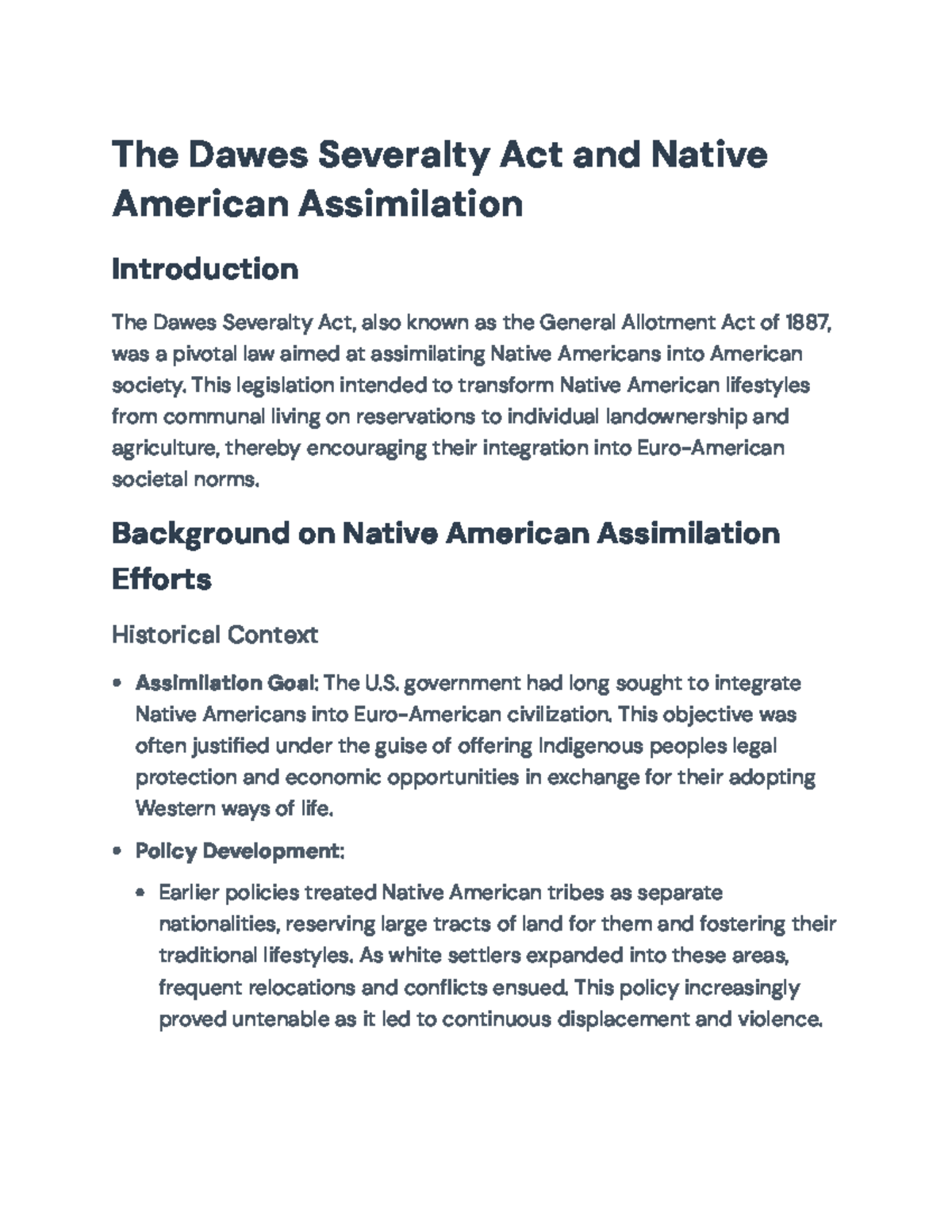 The Dawes Severalty Act: Effects on Native American Assimilation and ...