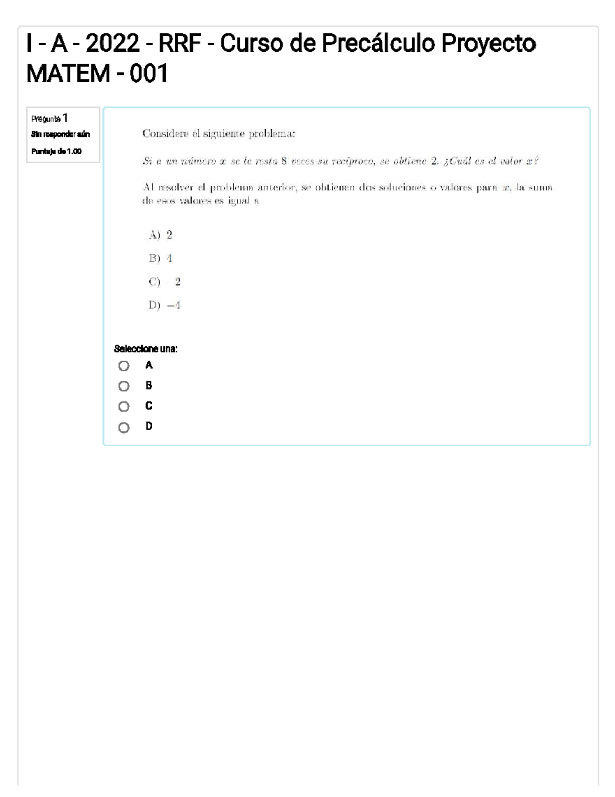 Exámenes de Precálculo I MATEM 001 - Parciales y Ejercicios 2022 - Studocu