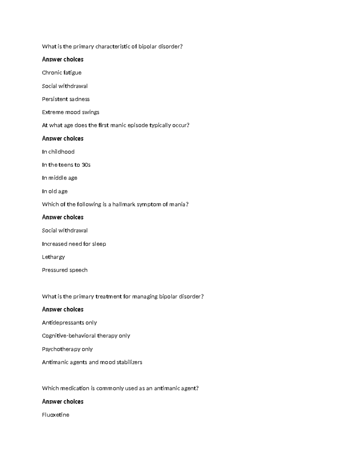 Bipolar Disorder Quiz: Key Concepts and Treatment (PSY 101) - Studocu