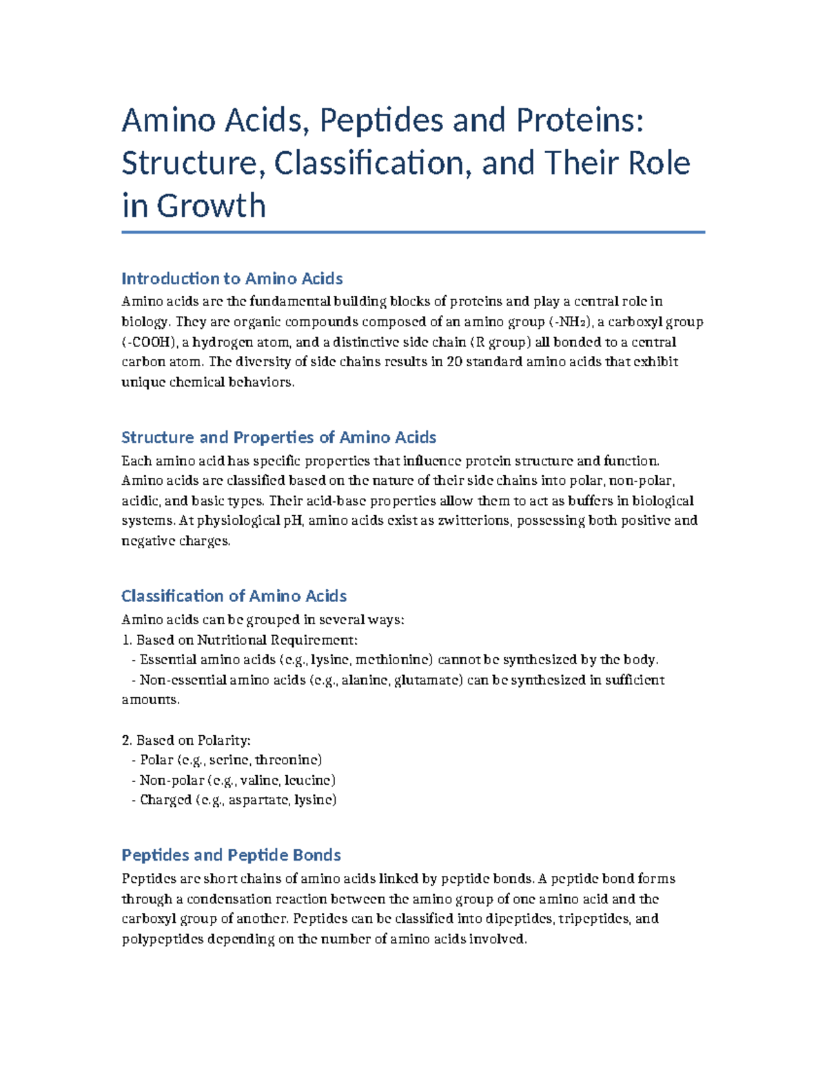 ISC Chemistry Project: Amino Acids, Peptides, and Protein Functions ...