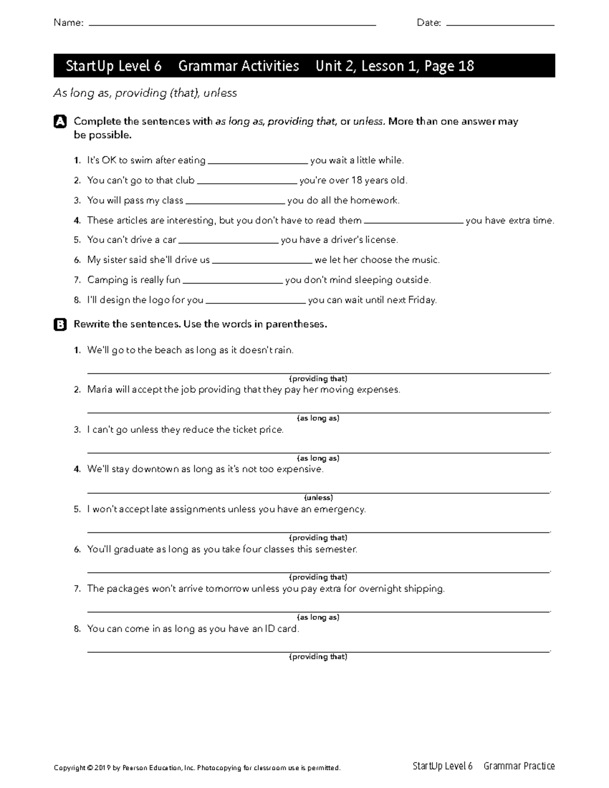 StartUp Level 6 Grammar Activities: Unit 2 Lessons 1 & 2 - Studocu