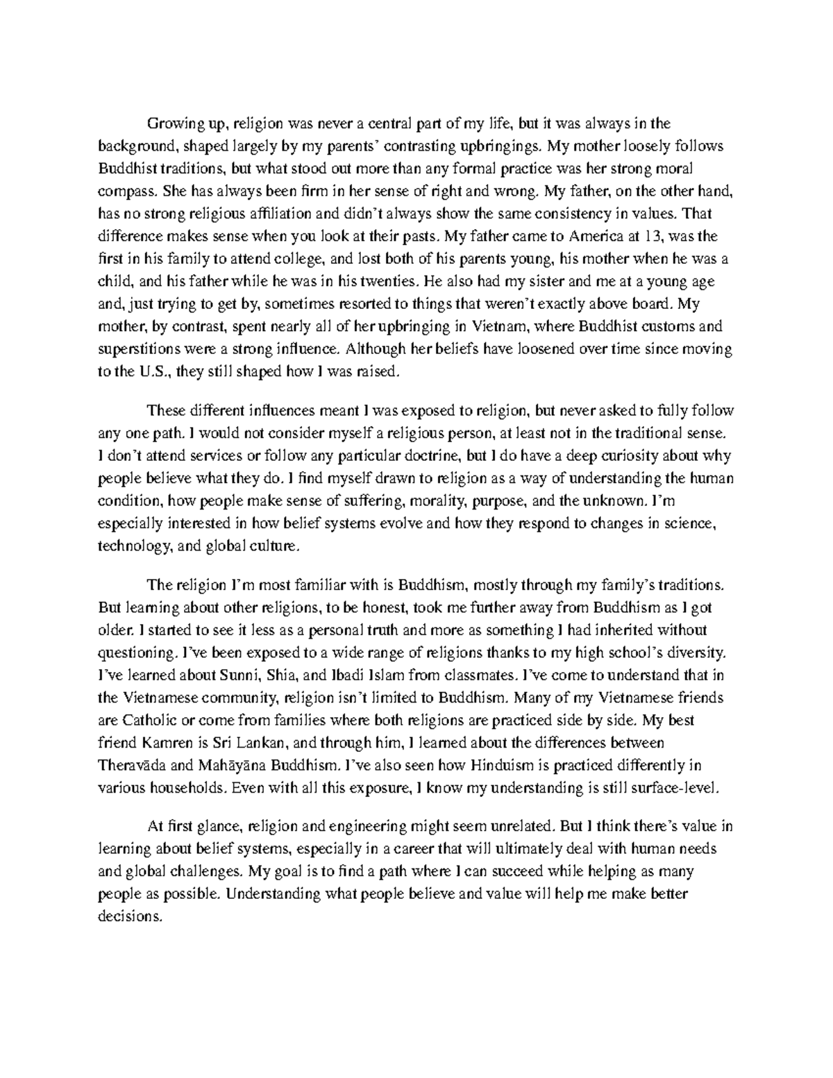 Alexander Nguyen: Religion and Me Essay - REL 100 Intro to World ...