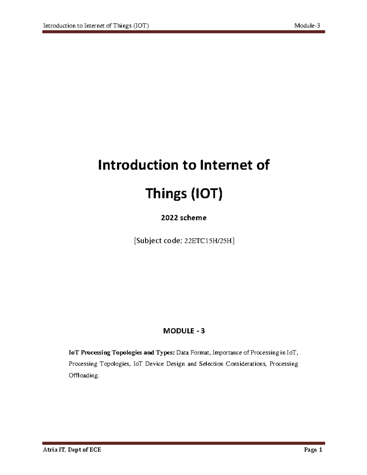 Module 3: IoT Processing Topologies & Data Types Notes - Studocu