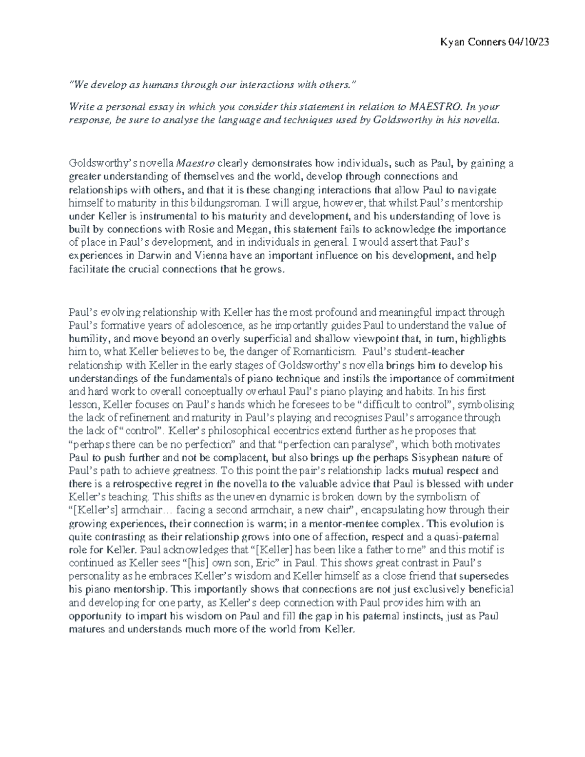 MAESTRO Essay: Exploring Human Development Through Relationships - Studocu