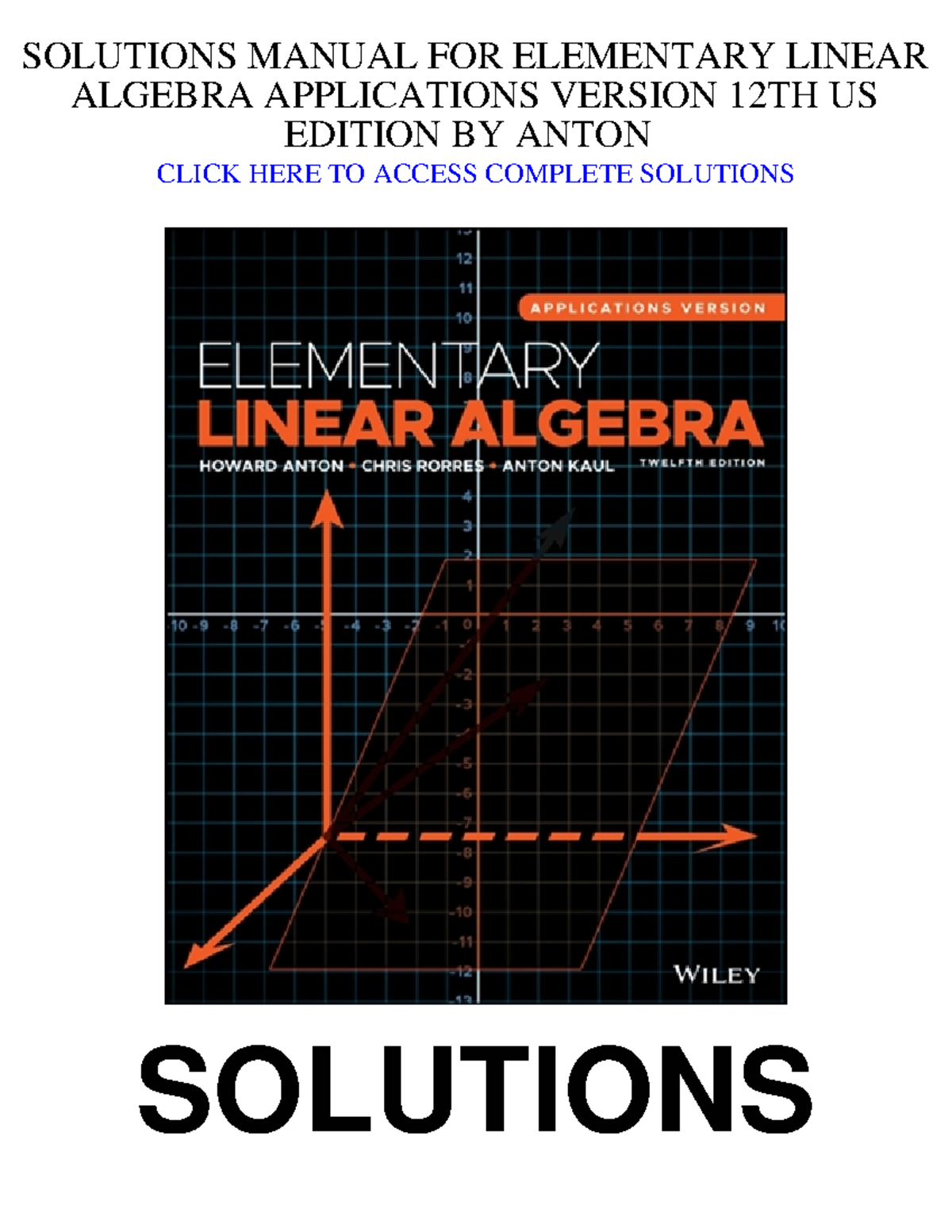 Final Exam Solutions for Elementary Linear Algebra 12th US Edition by ...
