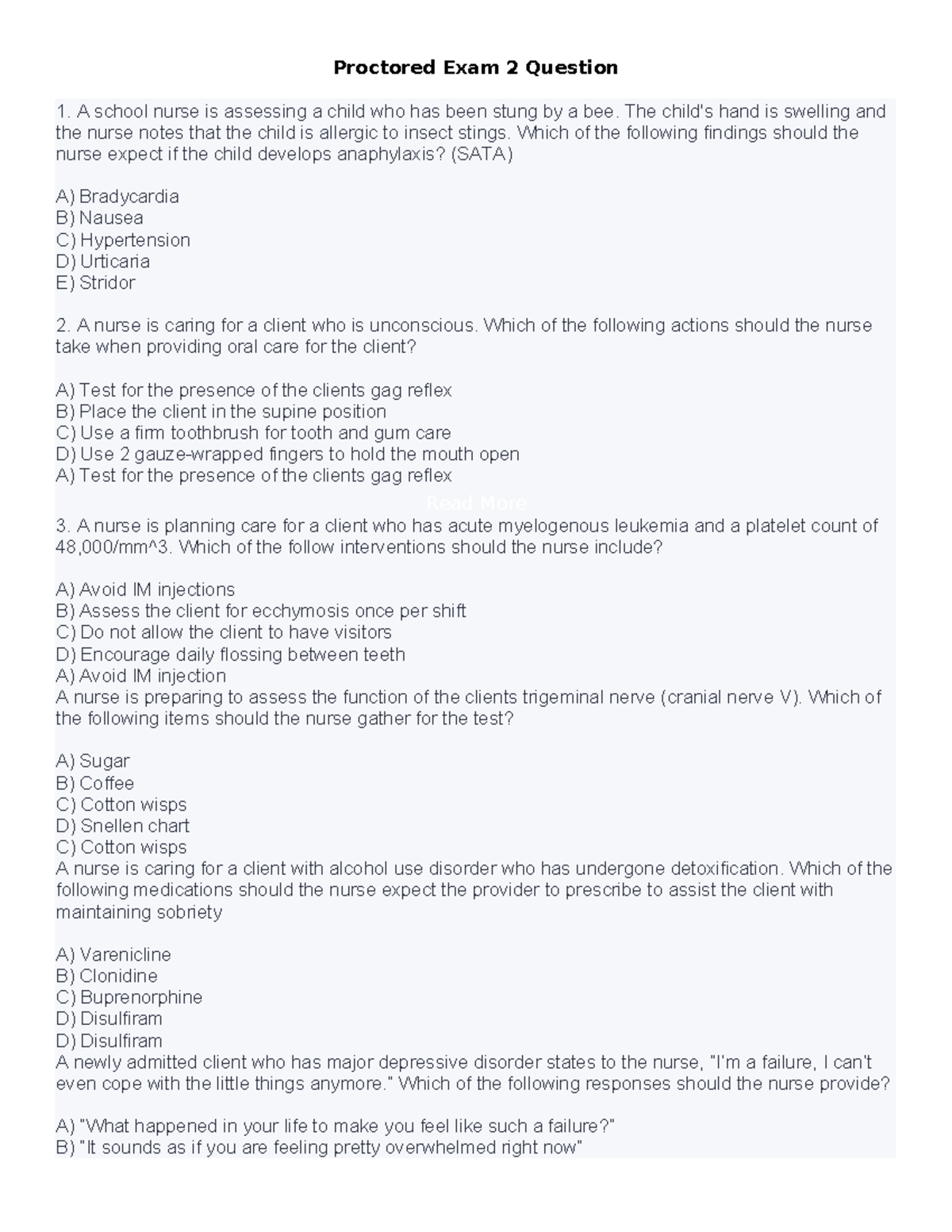 Proctored Exam 2 - Practice Test Review and Key Questions - Studocu