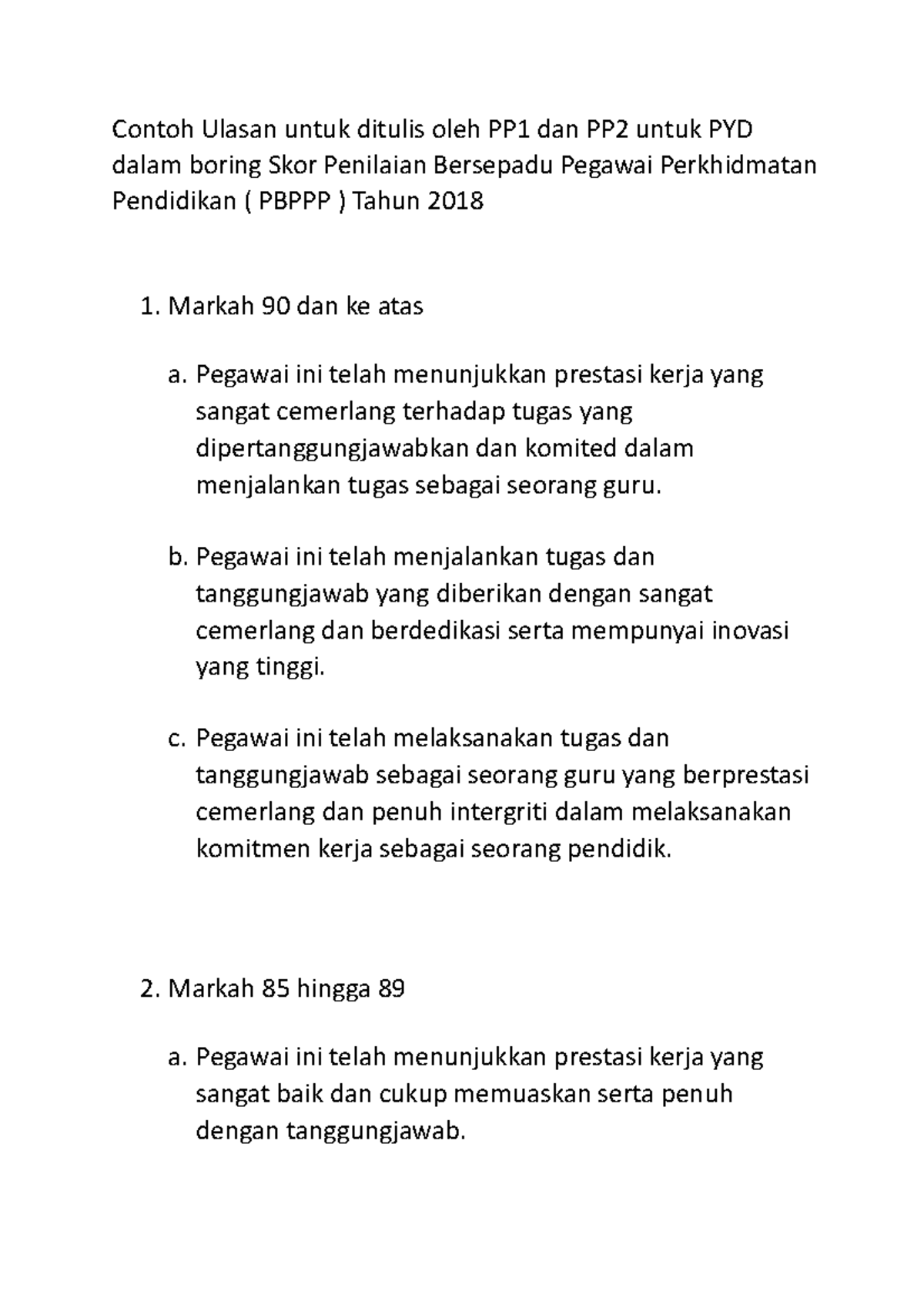 Ulasan Penilaian Bersepadu oleh PP1 & PP2 untuk PYD Tahun 2018 - Studocu
