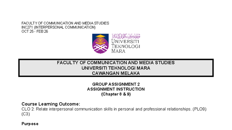 Group Assignment 2: Interpersonal Communication Analysis (INC271) - Studocu