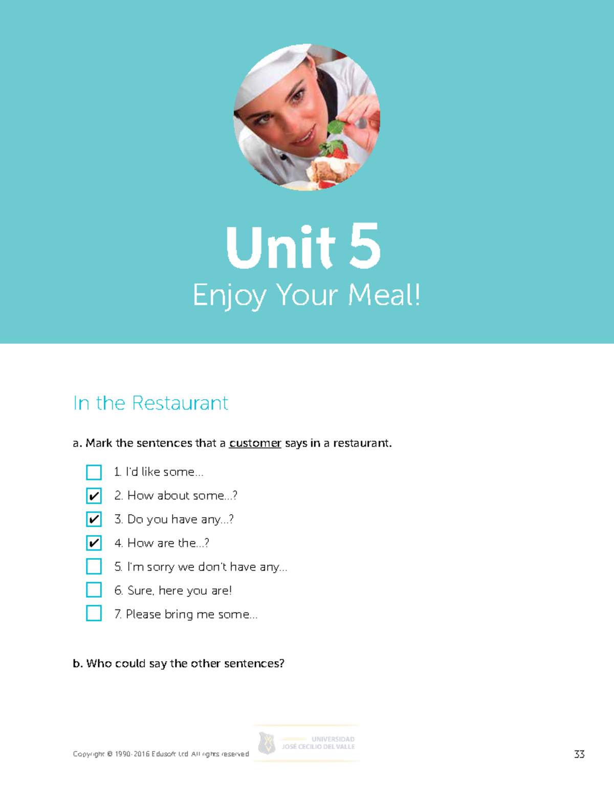 Basic 2 Workbook Unit 5: Restaurant Dialogues and Ads Activities - Studocu