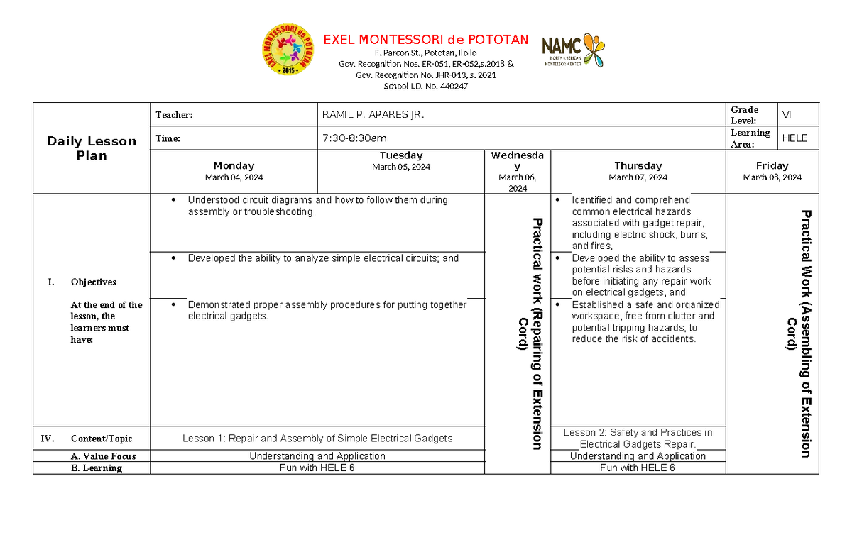 DLP-HELE 6 Daily Lesson Plan for March 4-8, 2024 - Studocu