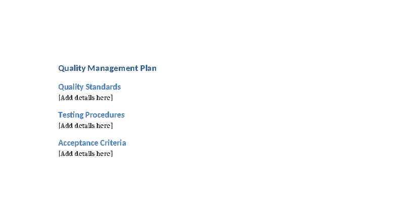Quality Management Plan - PMP 101 - Quality Management Plan Quality Standards [Add details here ...
