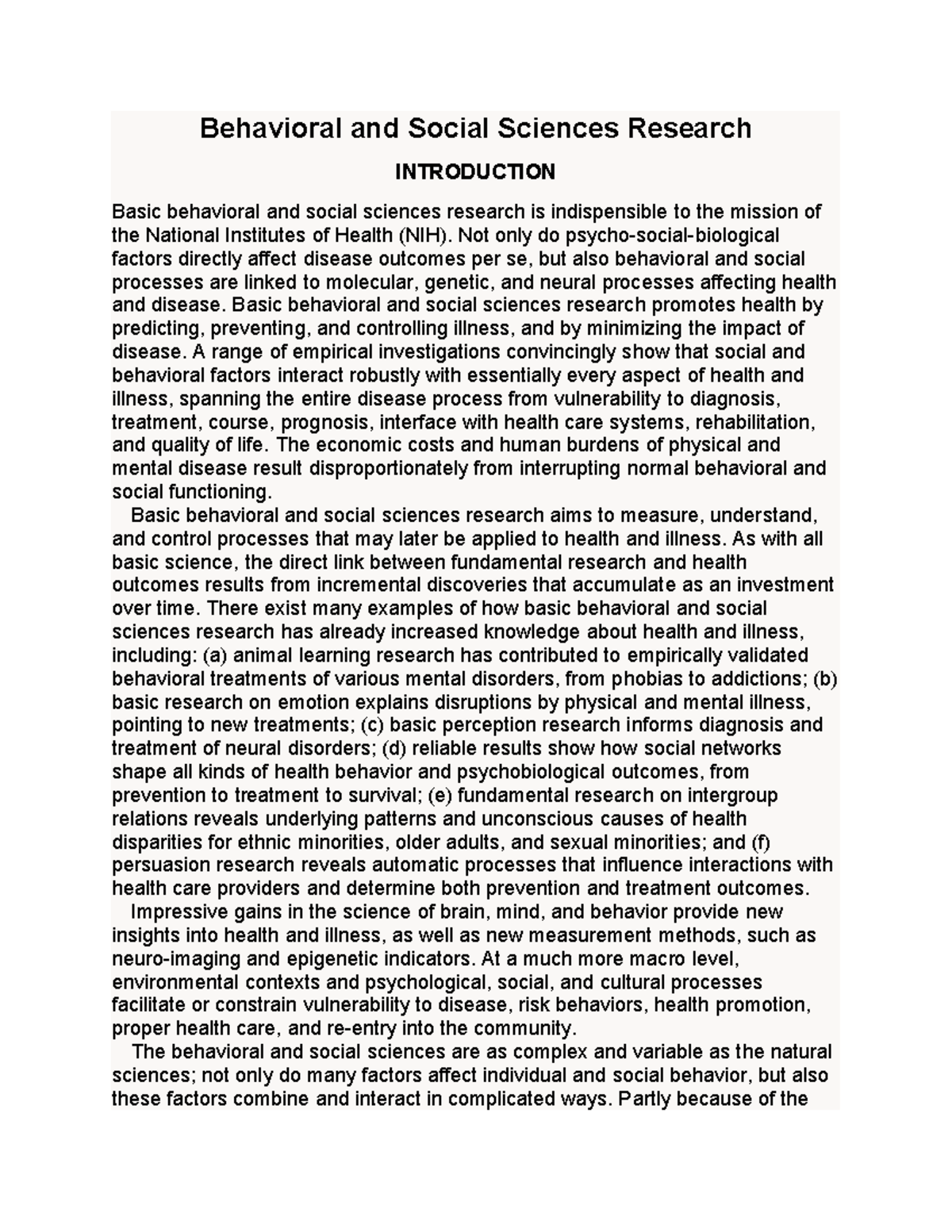 Behavioral and Social Sciences Research: An Introduction to Health ...