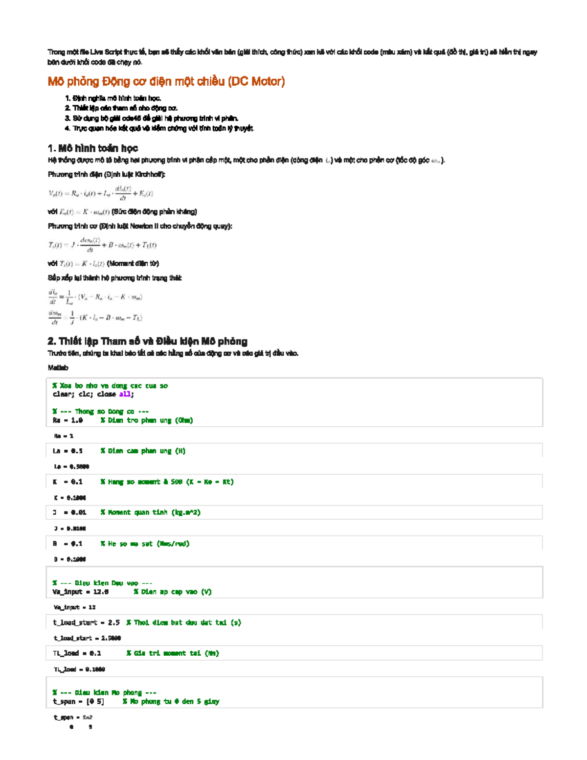 Mô phỏng DC Motor 1C - Bài tập Live Script - Studocu