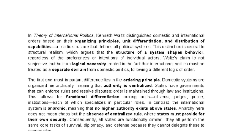 International Politics: Kenneth Waltz's Structural Realism Analysis ...
