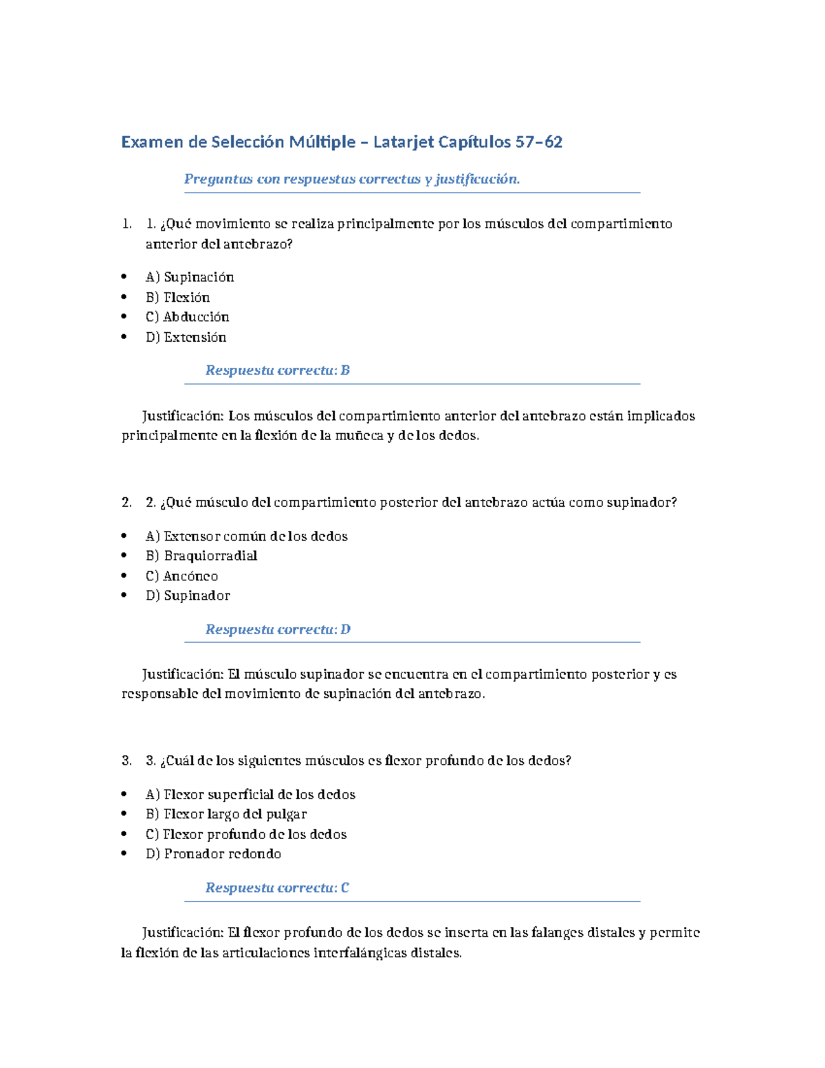 Examen de Selección Múltiple Latarjet 57-62: Preguntas y ...