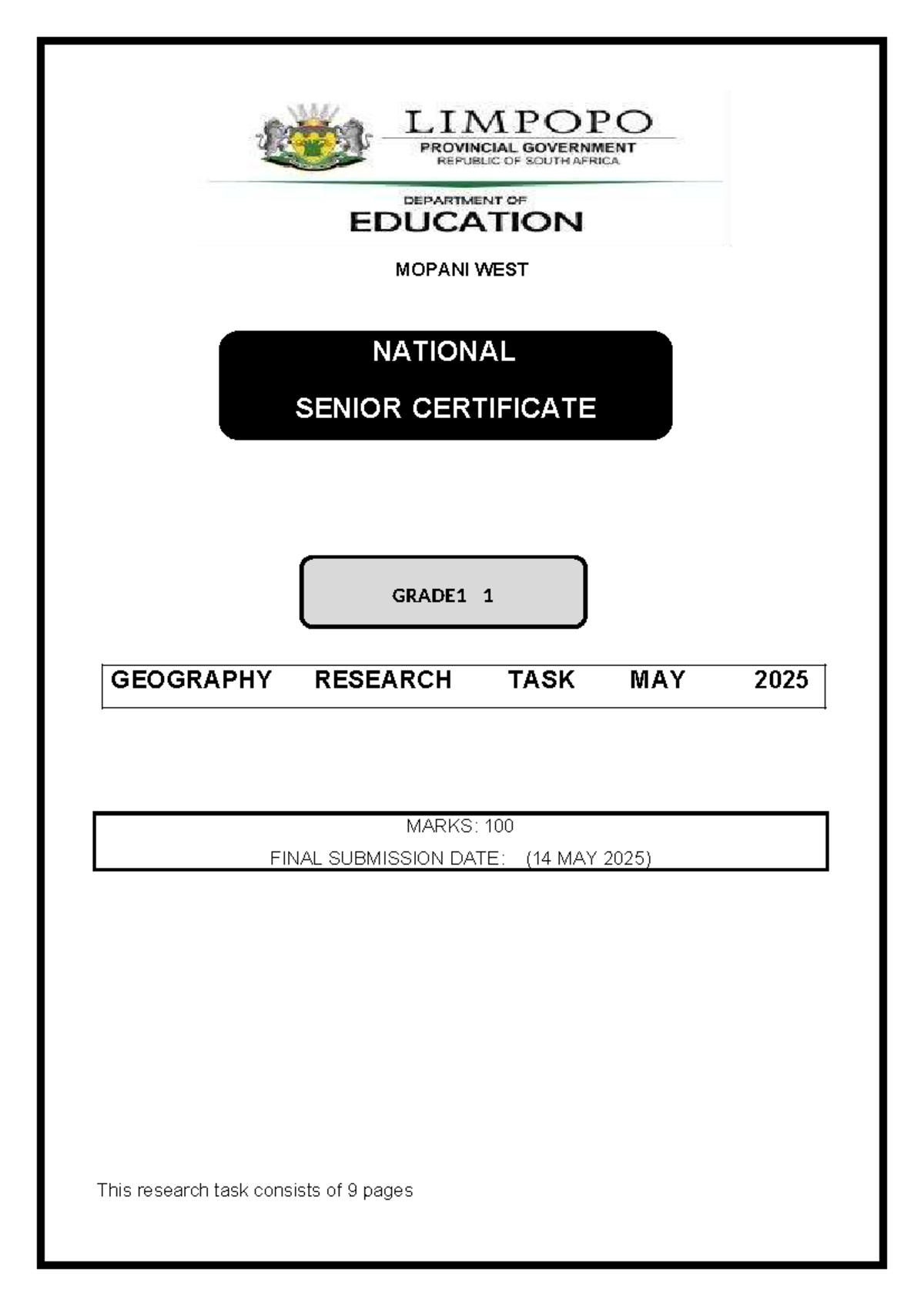 Geography Grade 11 Research Task: Investigating Community Development ...