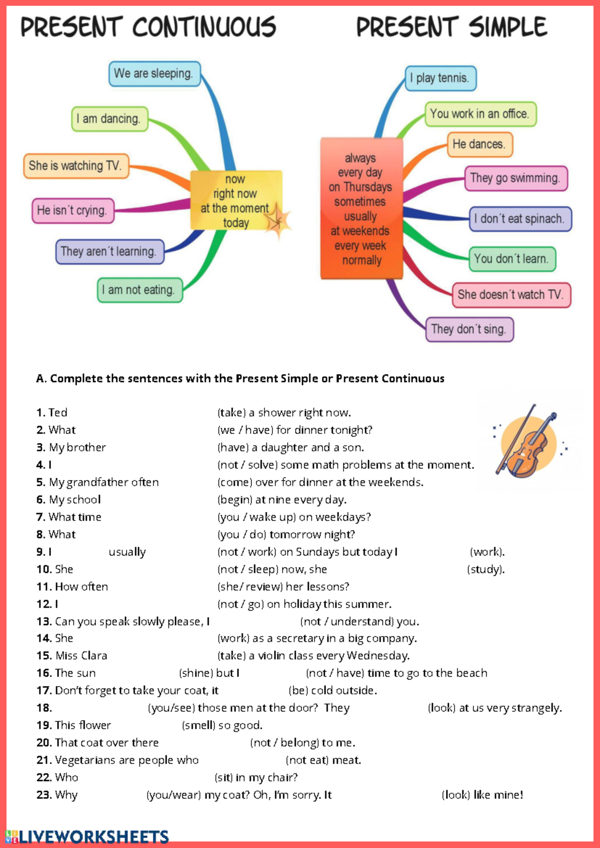 Present Simple vs. Present Continuous: Exercise 1 (Liveworksheets) - Studocu