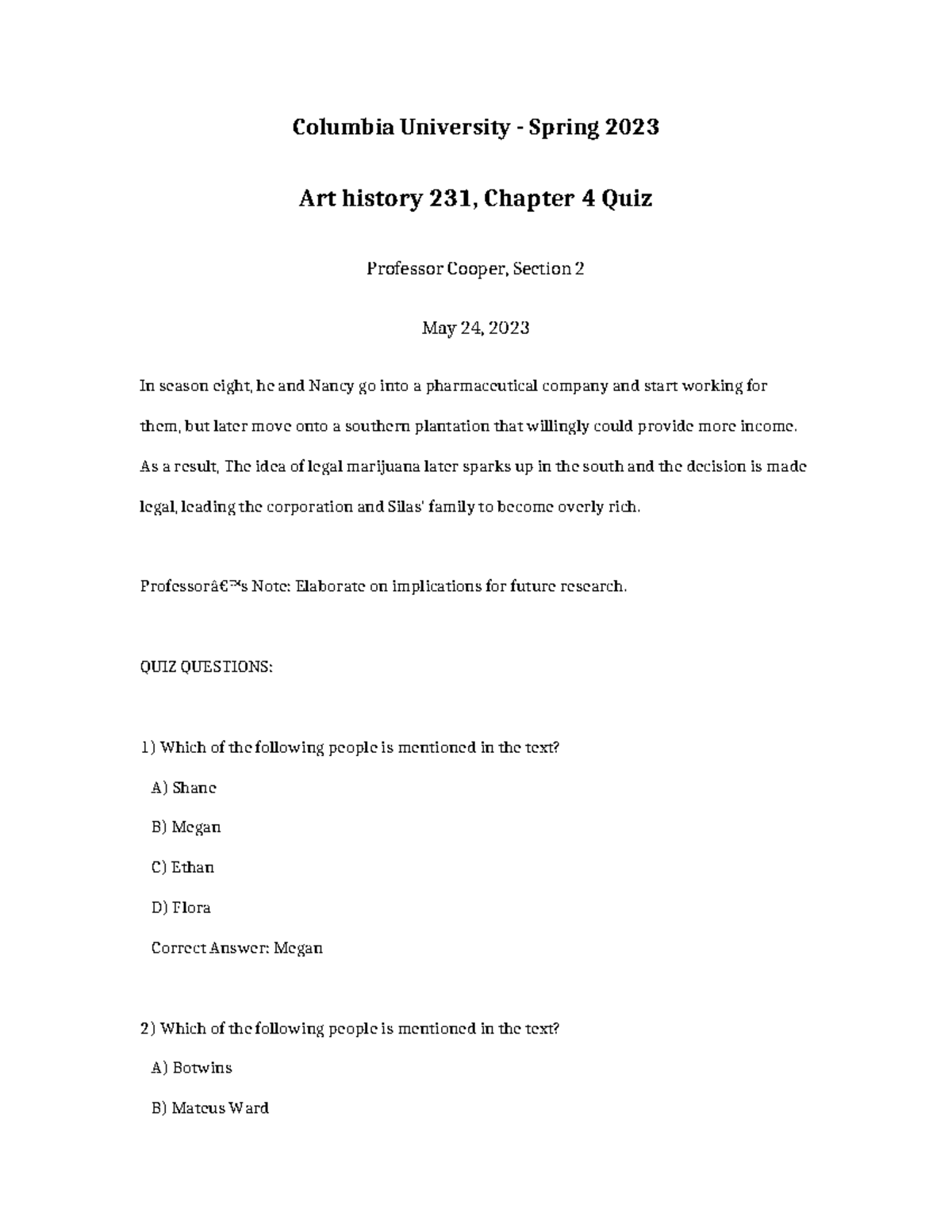 ART History 231 Chapter 4 QUIZ - Columbia University - Spring 2023 Art ...