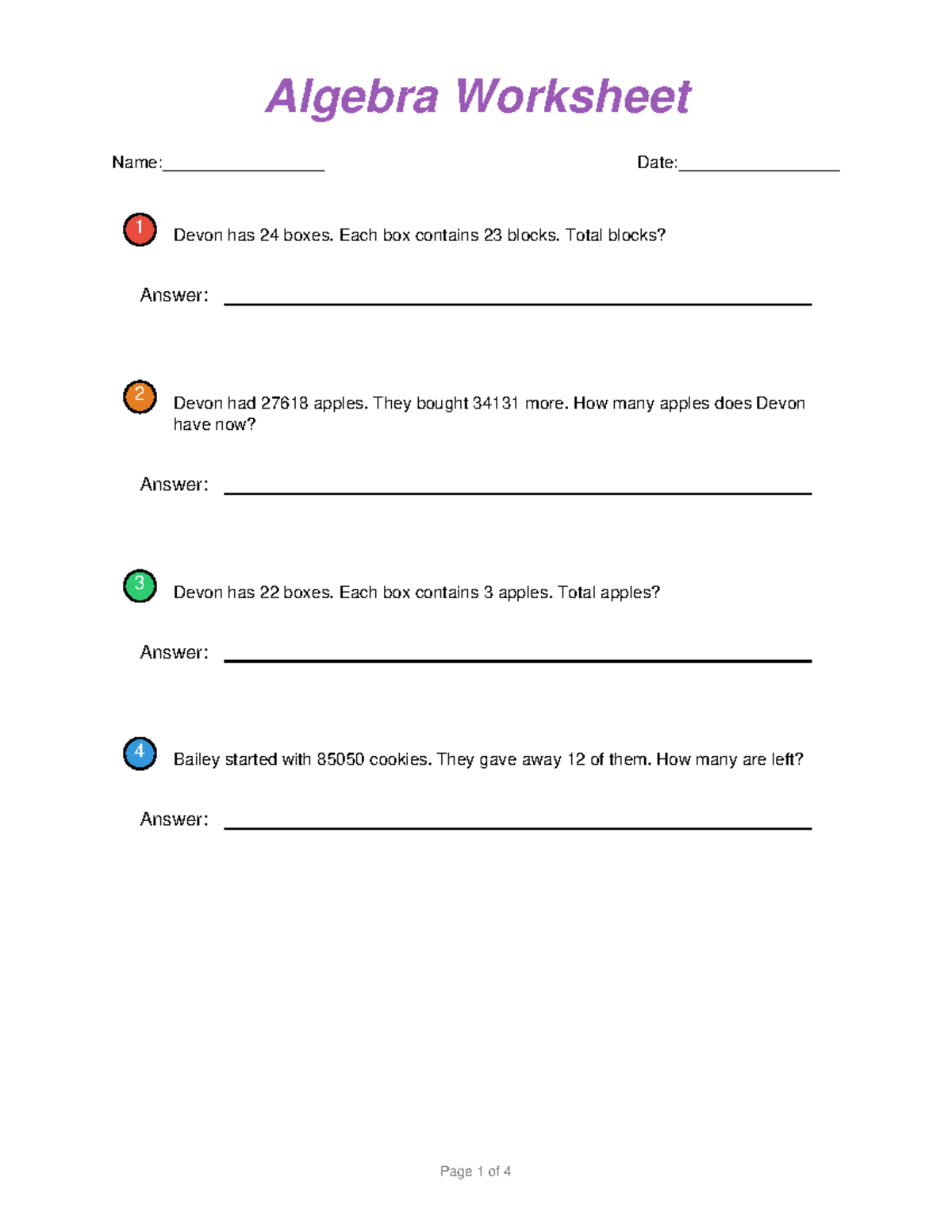 Algebra Worksheet 1: Problem Set and Solutions - Studocu