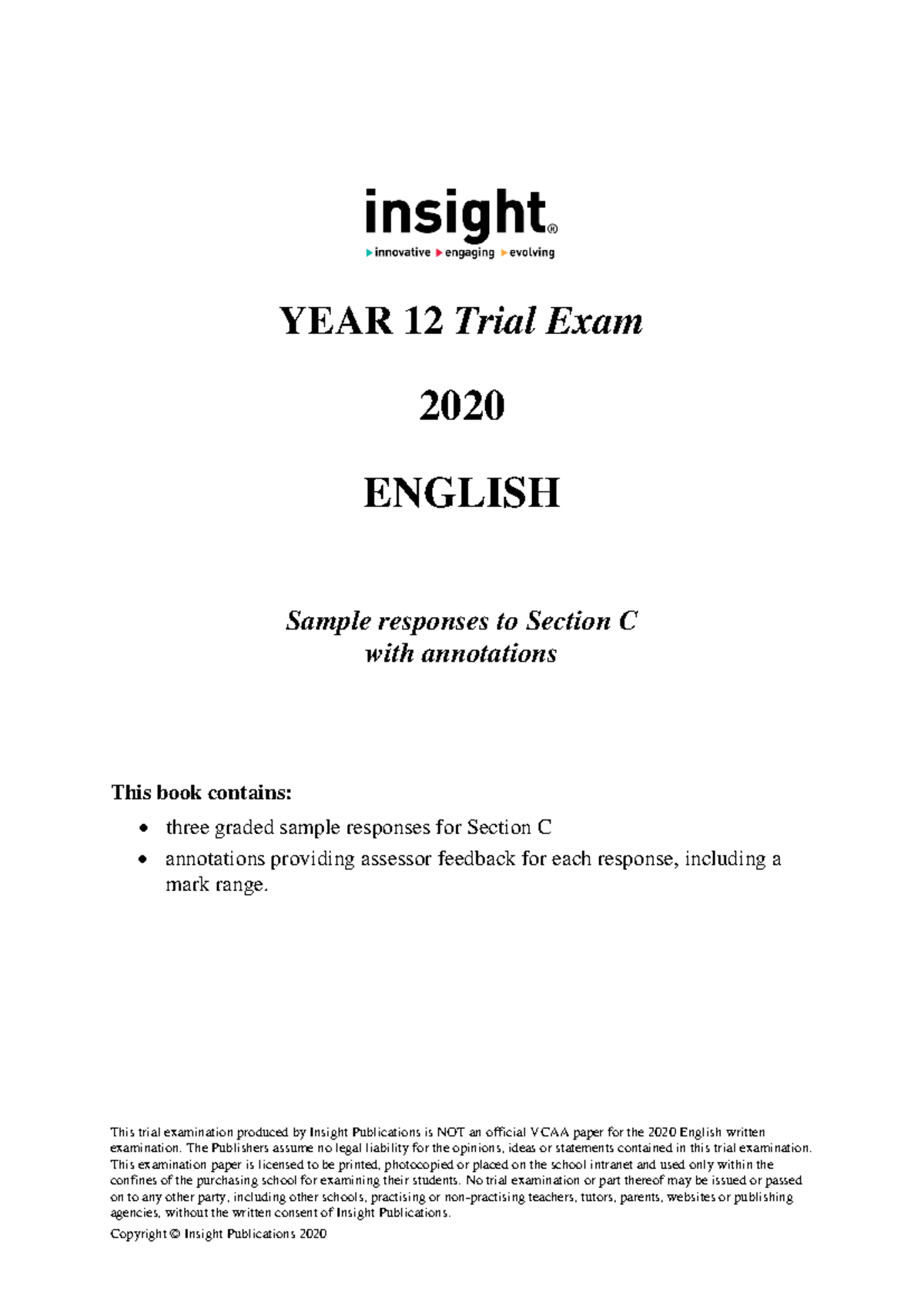 Year 12 English Trial Exam: Sample Responses for Section C Analysis ...