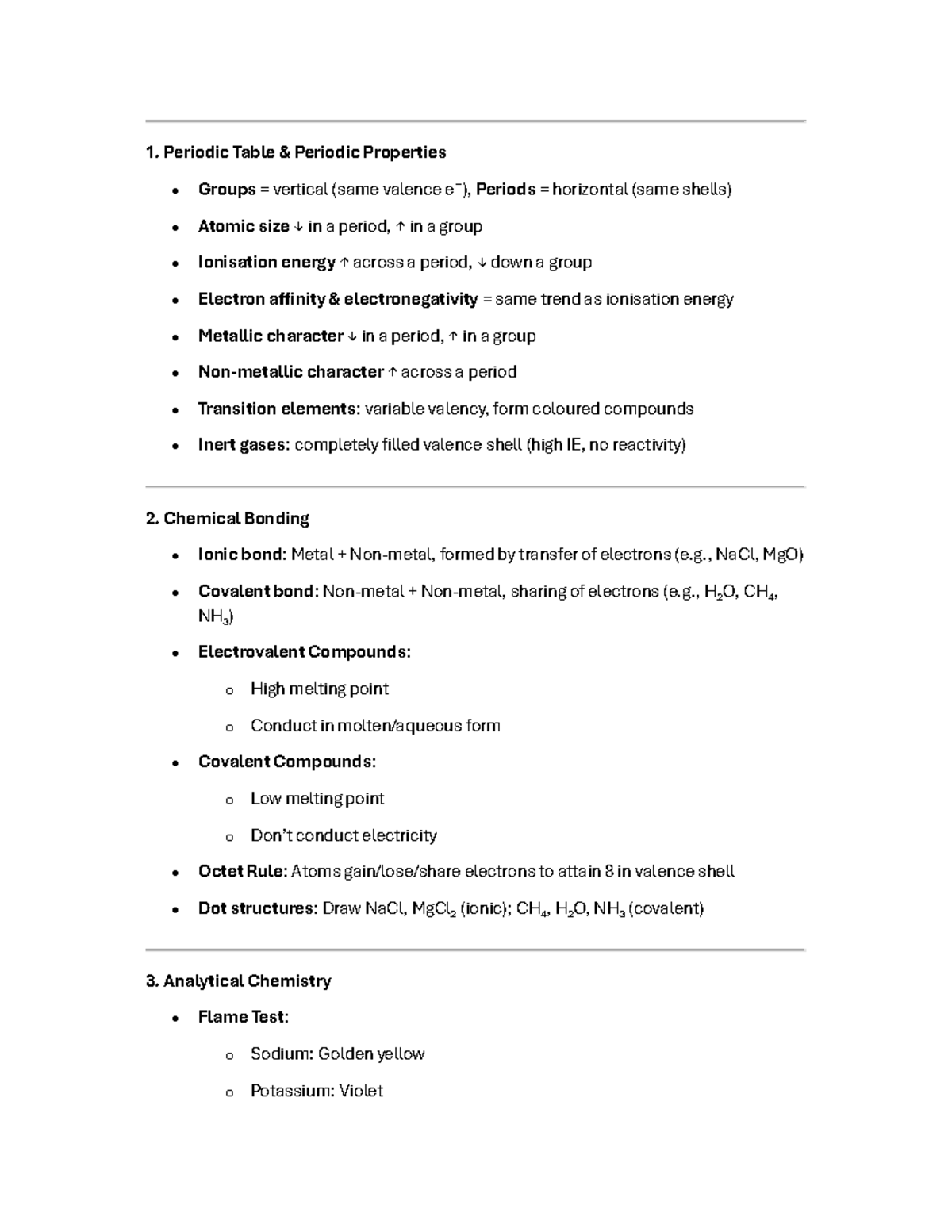 Chemistry Term 1 ICSE 10th Std - Last Minute Practice Sheet - Studocu
