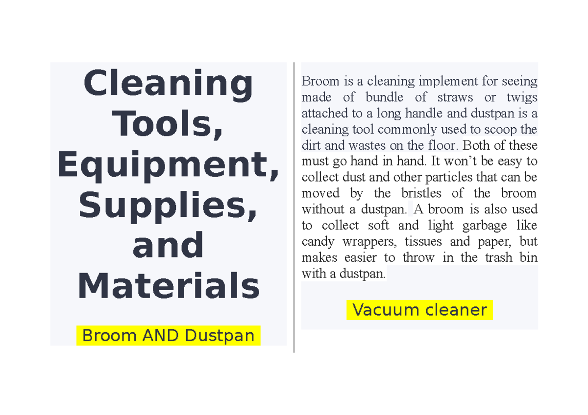 Broom & Cleaning Tools: Essential Supplies for Housekeeping - Studocu