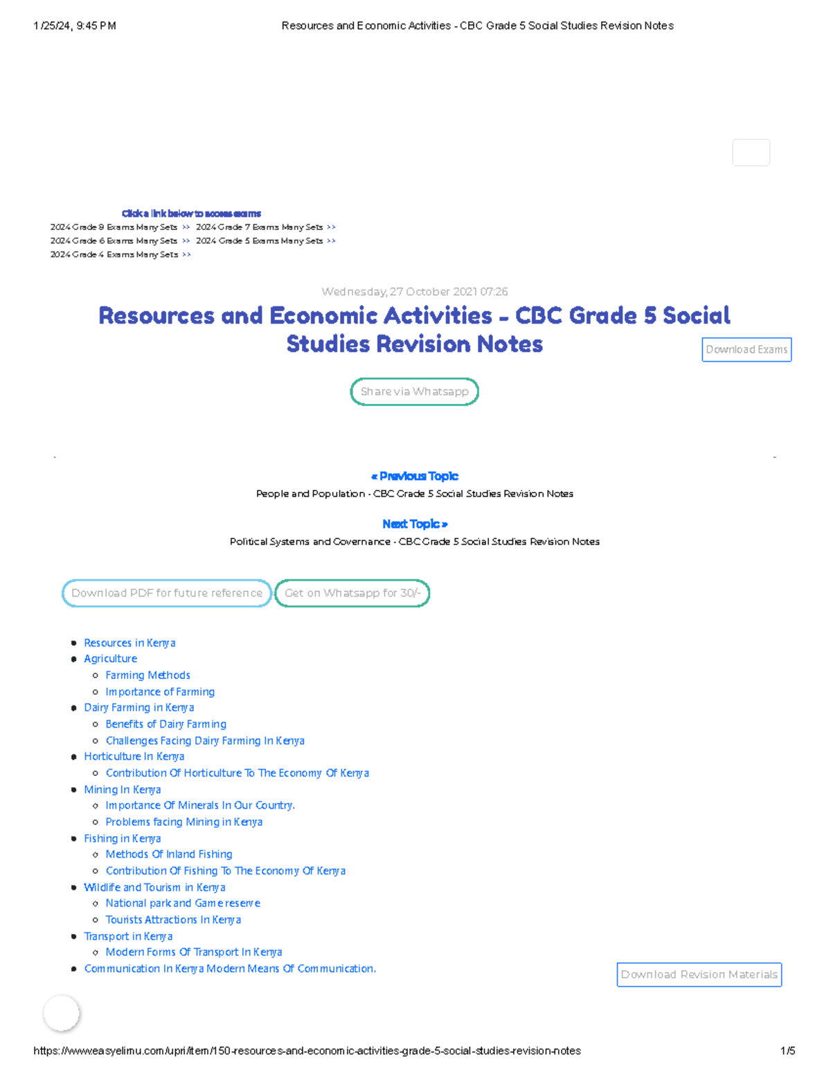 Resources & Economic Activities - CBC Grade 5 SS Revision Notes - Studocu