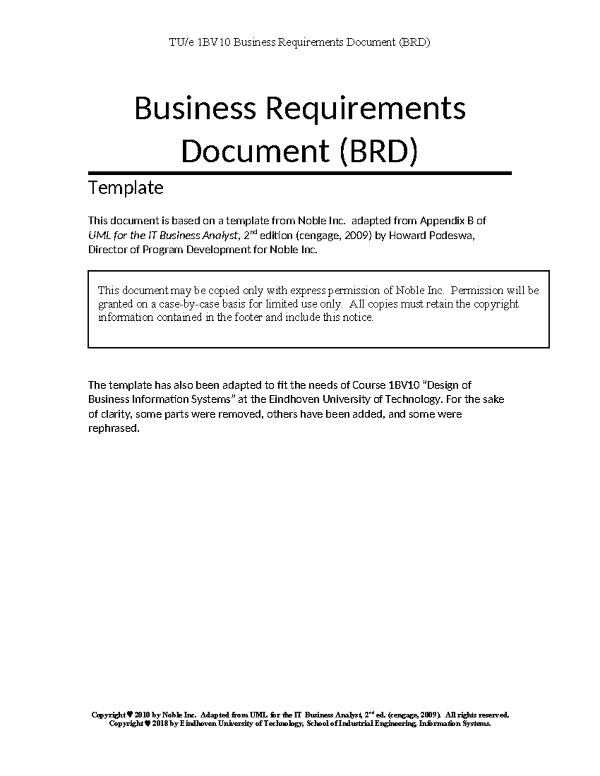 Business Requirements Document (BRD) Template for Course 1BV10 ...