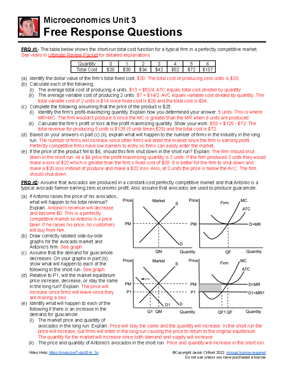 Unit 3 FRQs Answers - Microeconomics Unit 3 Free Response Questions FRQ ...