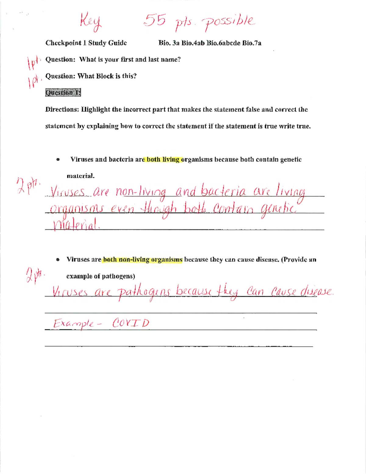 Bio 3a, 4ab, 6abcde, 7a Checkpoint 1 Study Guide - Studocu