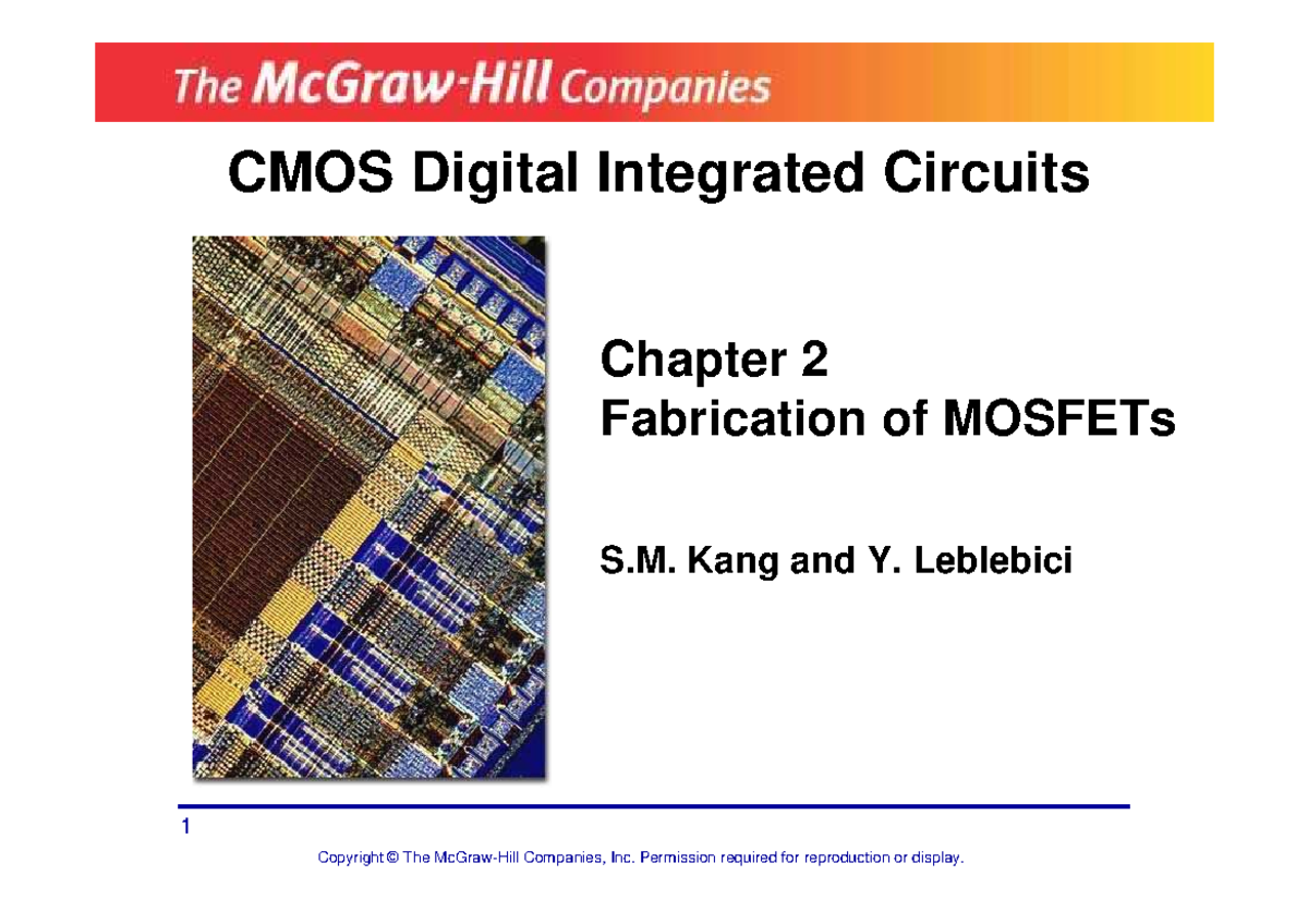 CMOS Digital Integrated Circuits (VLSI) Chapter 2: MOSFET Fabrication ...