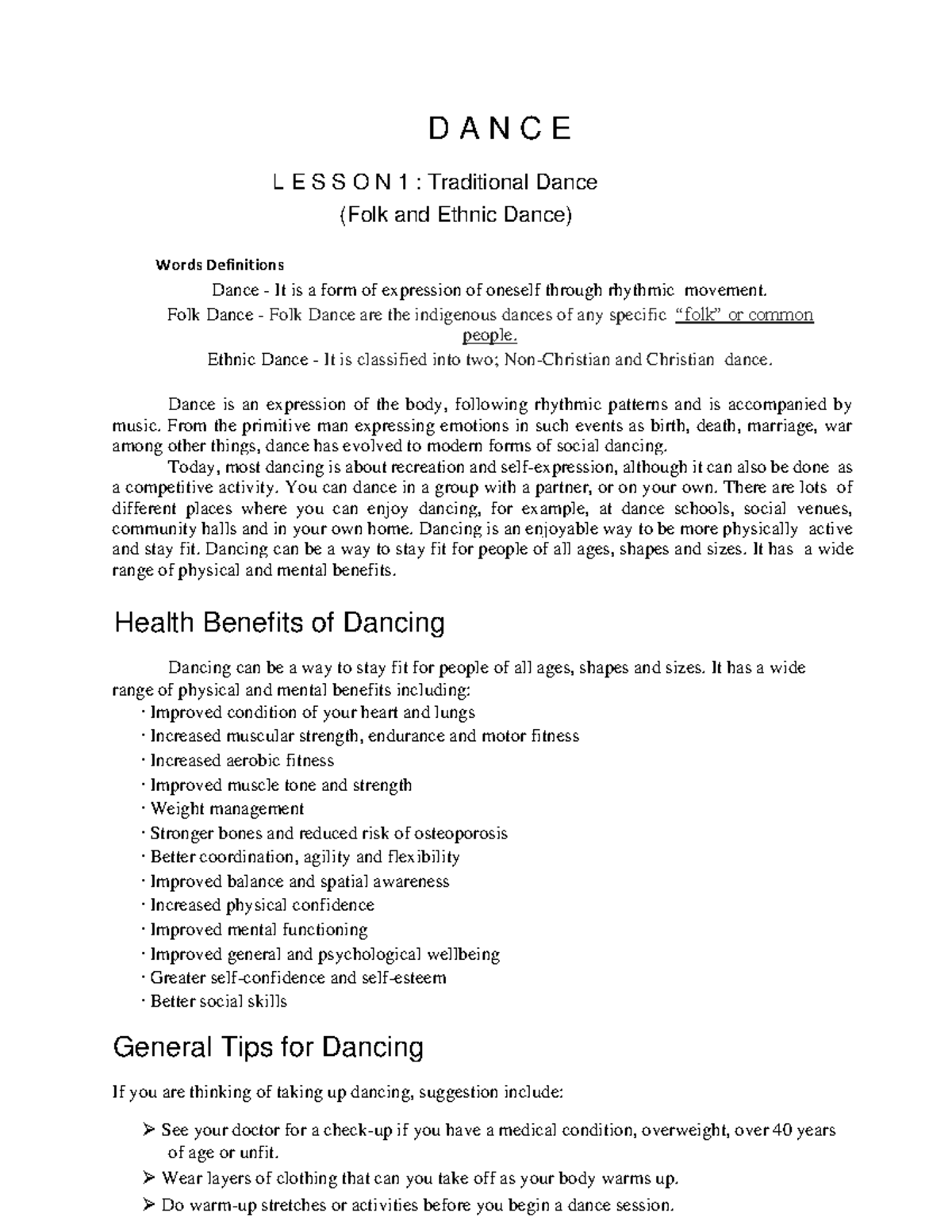 Traditional Dance Lesson 1: Folk and Ethnic Dance Overview - Studocu