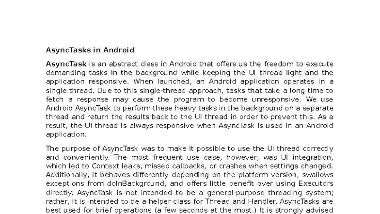 Async Tasks & Work Manager in Android: A Comprehensive Guide - Studocu