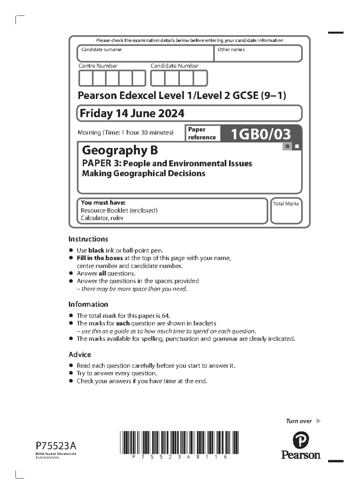 Geography B PAPER 3: People and Environmental Issues - Past Paper 2024 ...