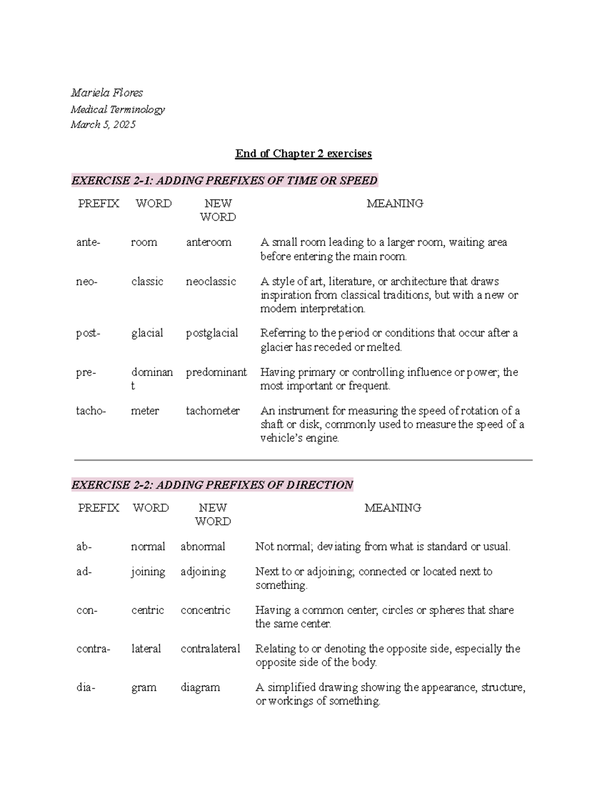 Medical Terminology Exercises - Chapter 2 (Final Exam Review) - Studocu