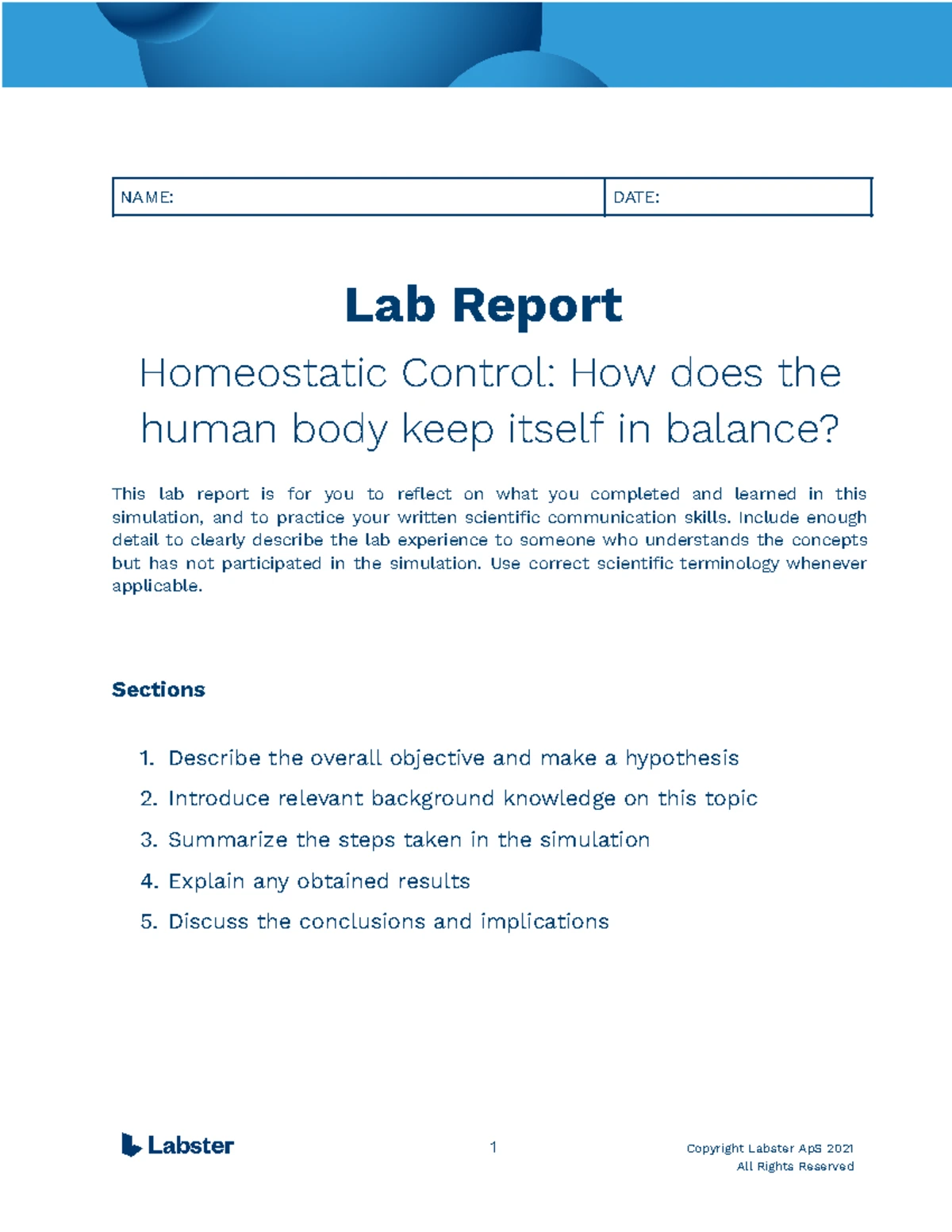 Lab Report: Homeostasis Control Lab - Exploring Body Balance Mechanisms ...