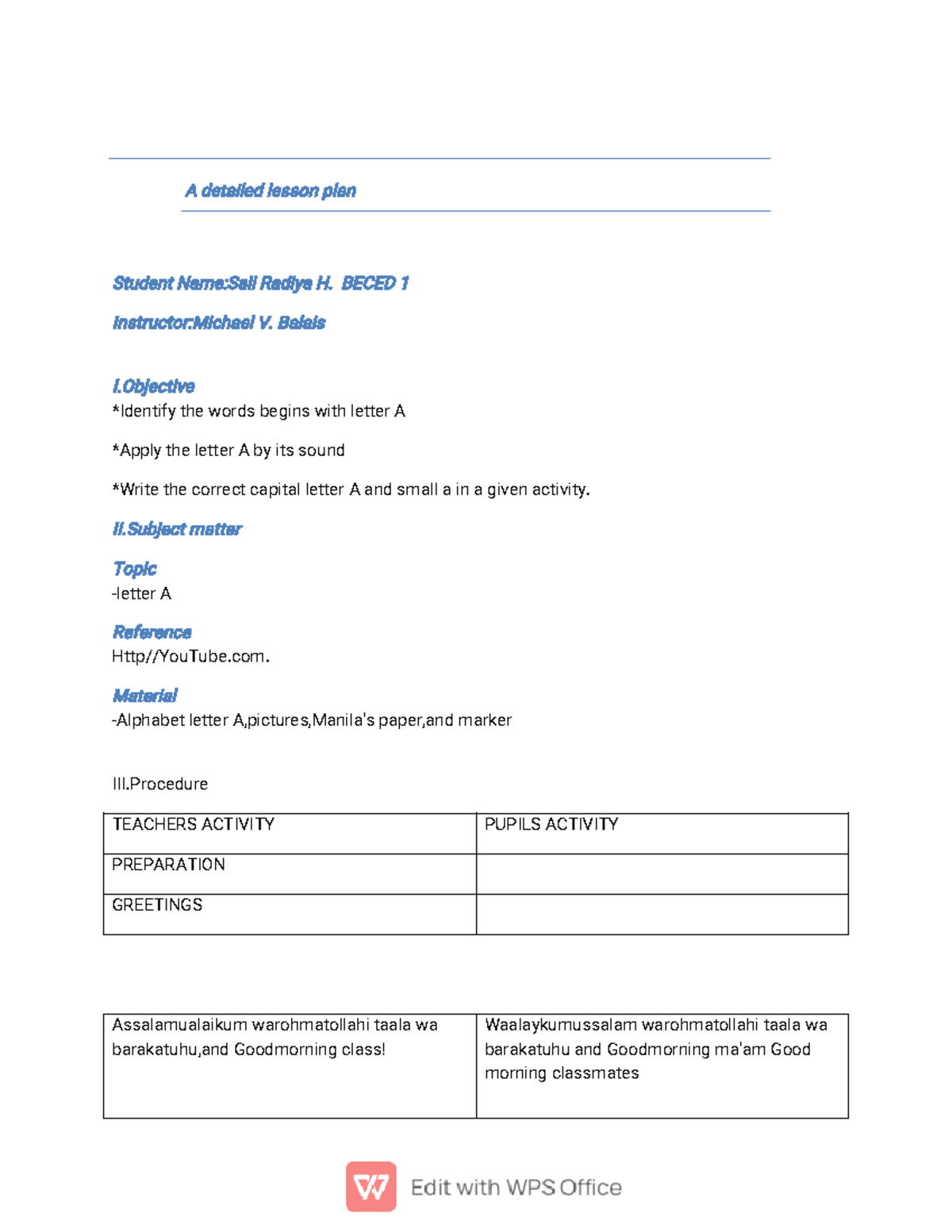 Lesson Plan: Teaching Letter A - BECED 1 - Studocu
