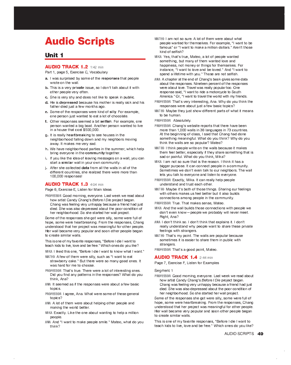 Audio scripts - Audio Scripts Unit 1 AUDIO TRACK 1 1:42 min Part 1, page 5, Exercise C ...