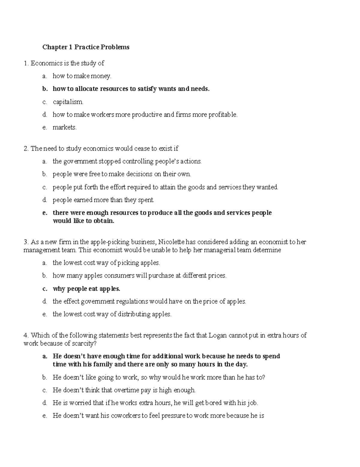 Microeconomics Chapter 1 Practice Problems with Answers - Studocu