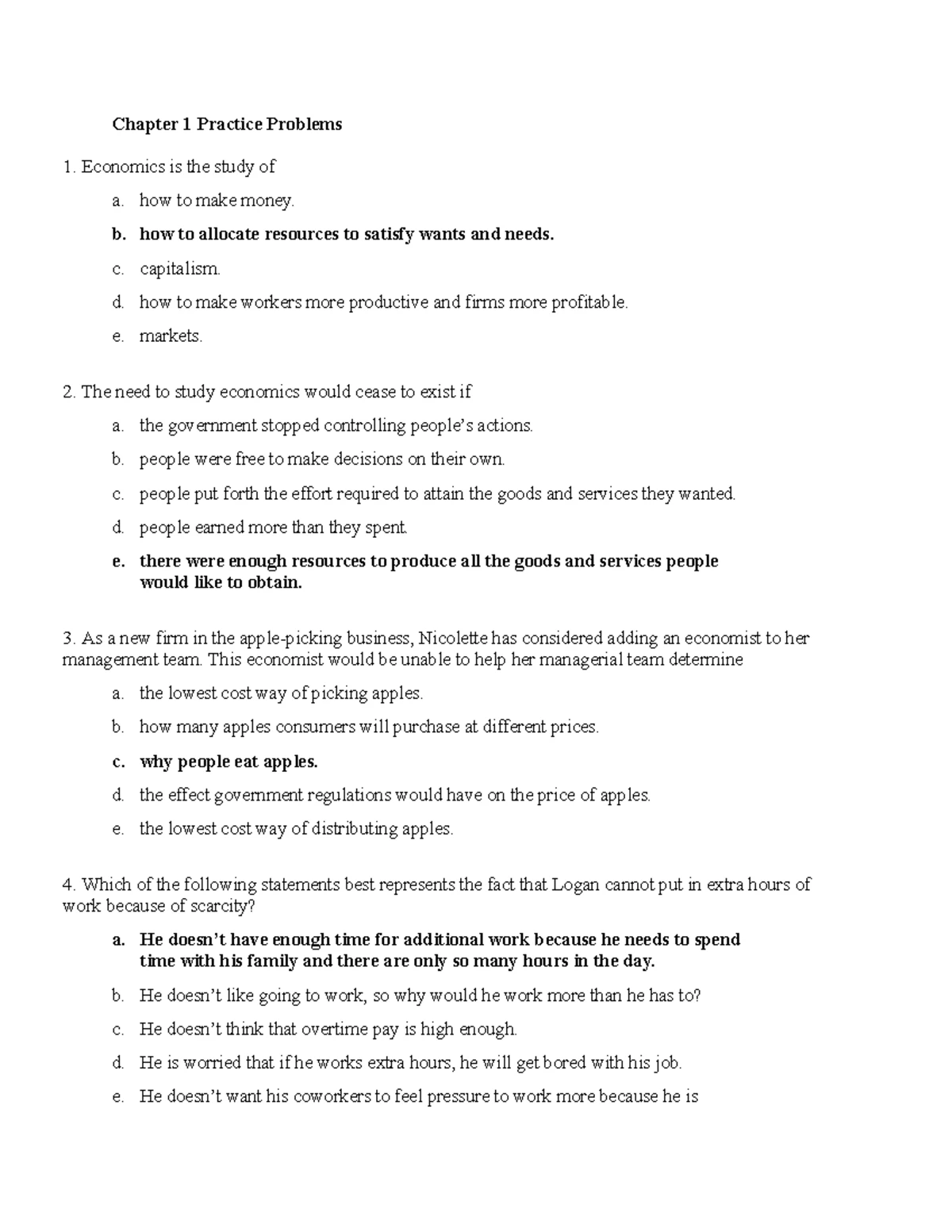 Microeconomic Chapter 7 Practice Problems & Answers - Chapter 7 Practice Problems 1. The costs ...