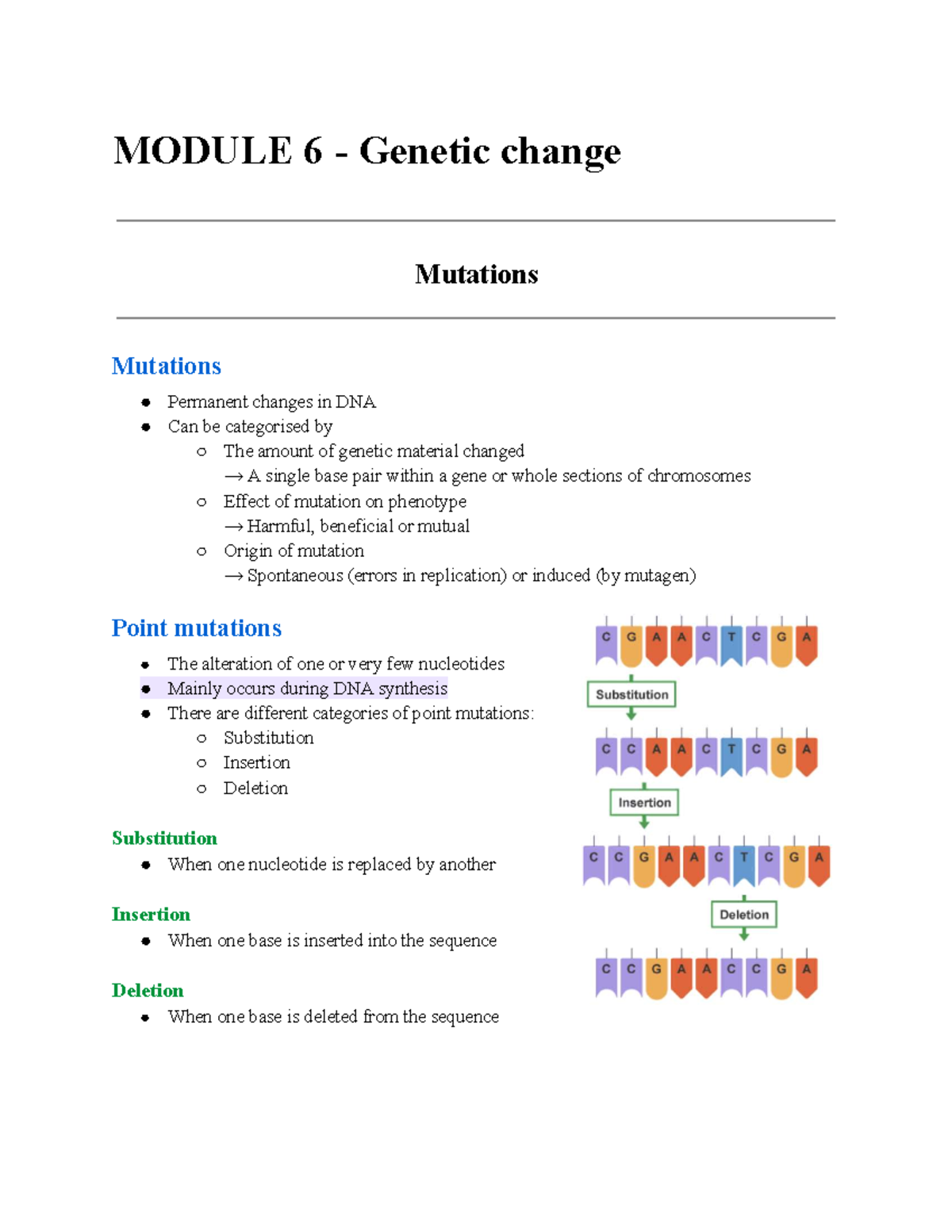 Biology Notes MOD6 - Genetic Change and Mutations Overview - Studocu