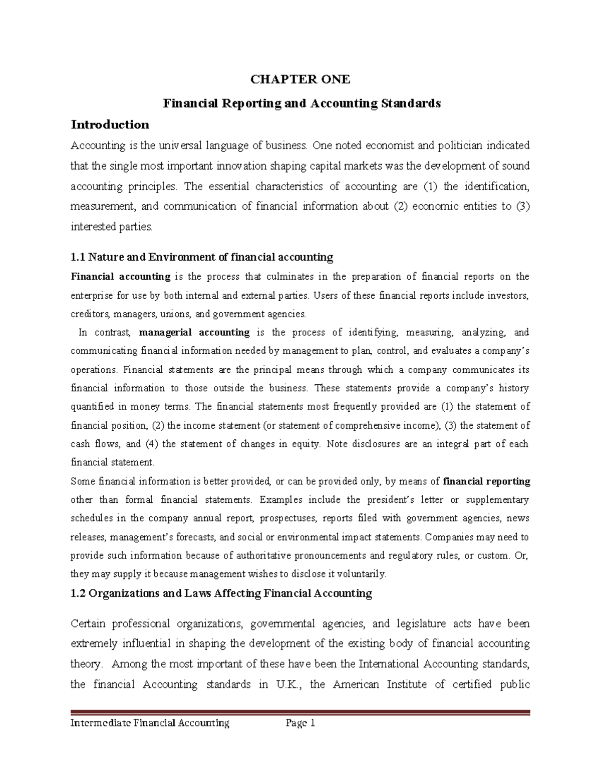 Inter. Financ.Acct. first chapter - CHAPTER ONE Financial Reporting and Accounting Standards ...