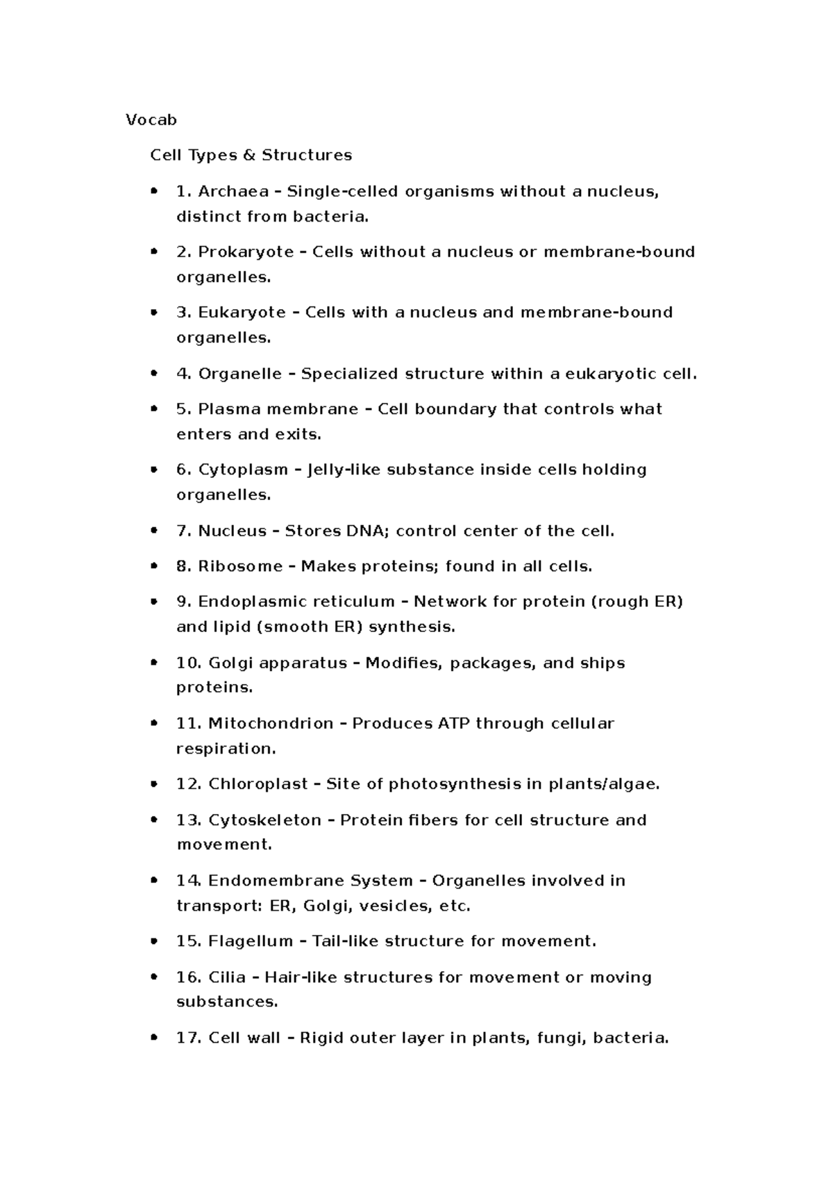 Unit 1: Cell Types, Structures, and Functions - 12e22 - Studocu
