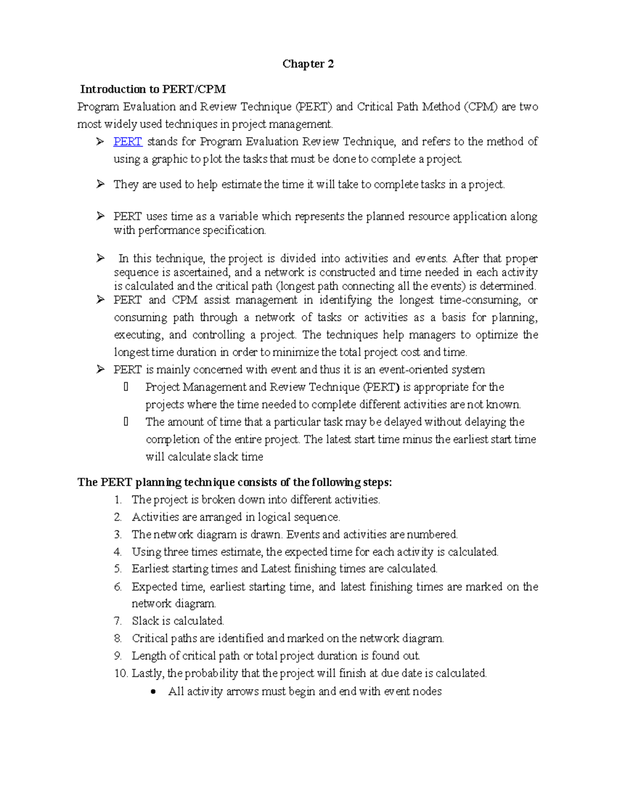 Lecture Notes: Project Management Techniques and PERT/CPM Overview ...